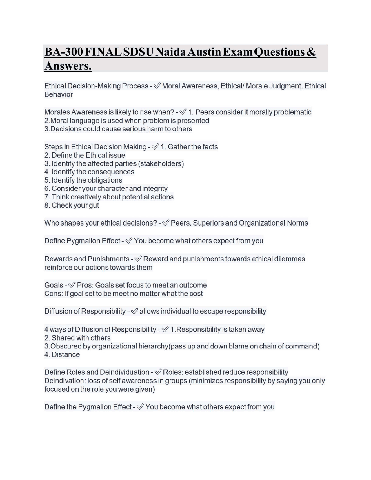 BA-300 FINAL SDSU Naida Austin Exam Questions & Answers. | Exams ...