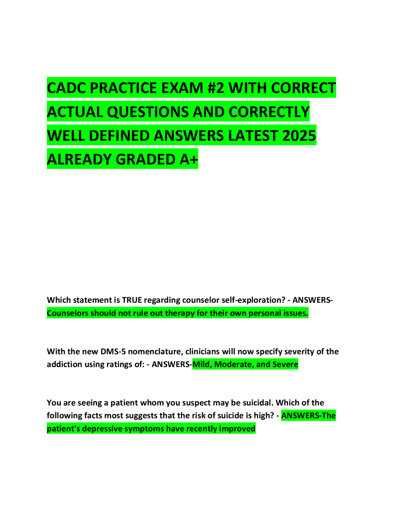 CADC Practice Exam #2: Substance Abuse Counseling Questions and Answers ...