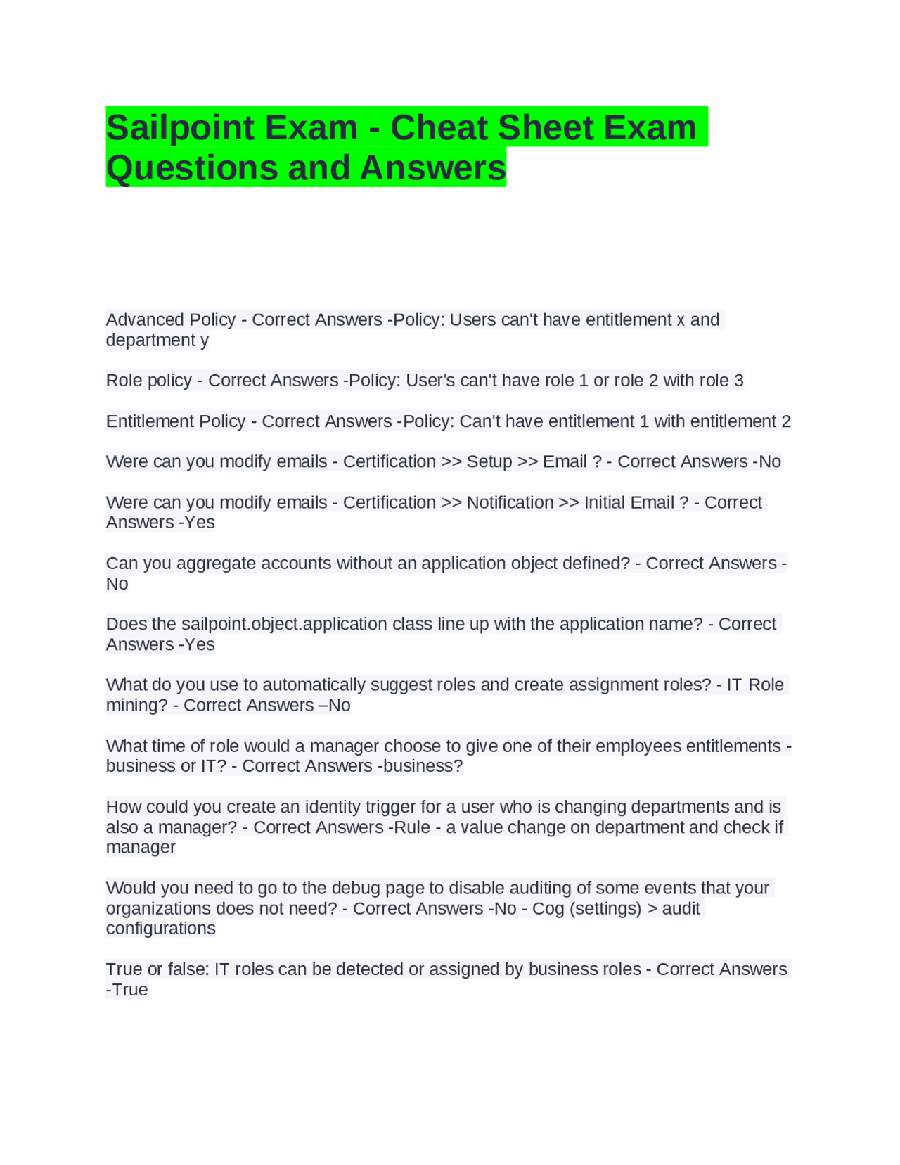 Sailpoint Exam Cheat Sheet: Questions and Answers | Exams Advanced ...