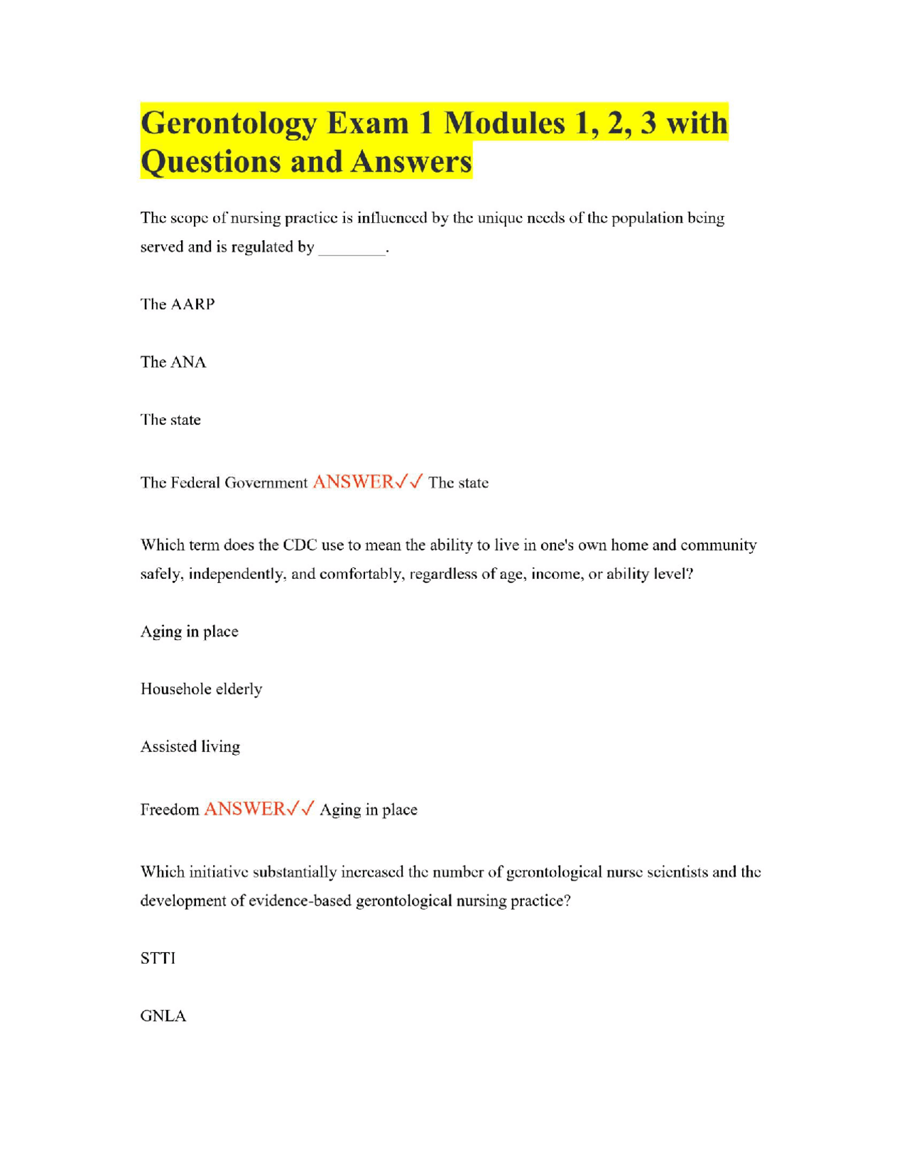 Gerontology Exam 1 Modules 1, 2, 3 with Questions and Answers | Exams ...