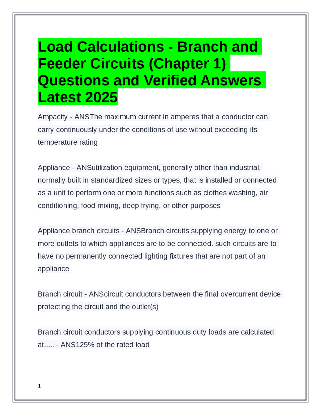 Load Calculations - Branch and Feeder Circuits (Chapter 1) Q $ A | Exams Electrical and ...