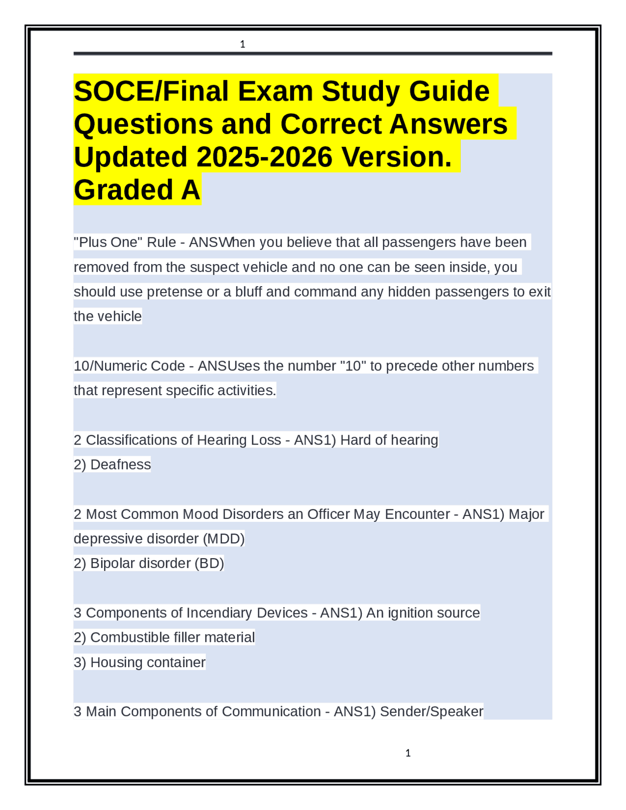 SOCE/Final Exam Study Guide Questions & Correct Answers Updated 2025 ...
