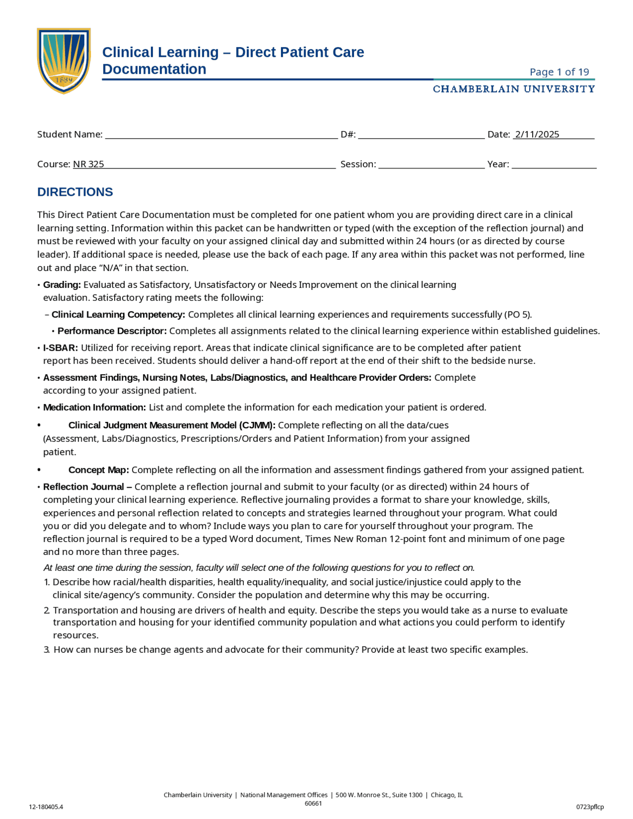NR 325 Week 6 Level 3 Clinical Learning - Direct Patient Care ...