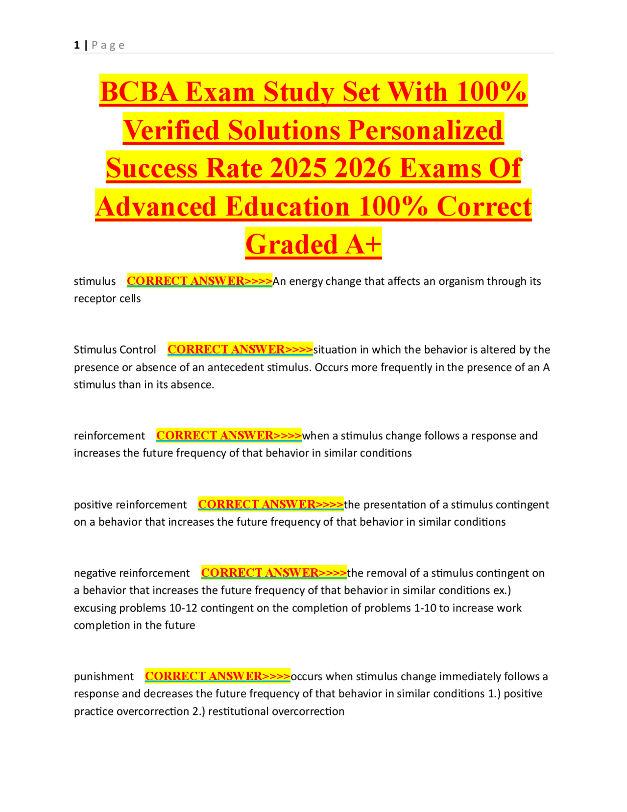 BCBA Exam Study Set With 100% Verified Solutions Personalized Success ...