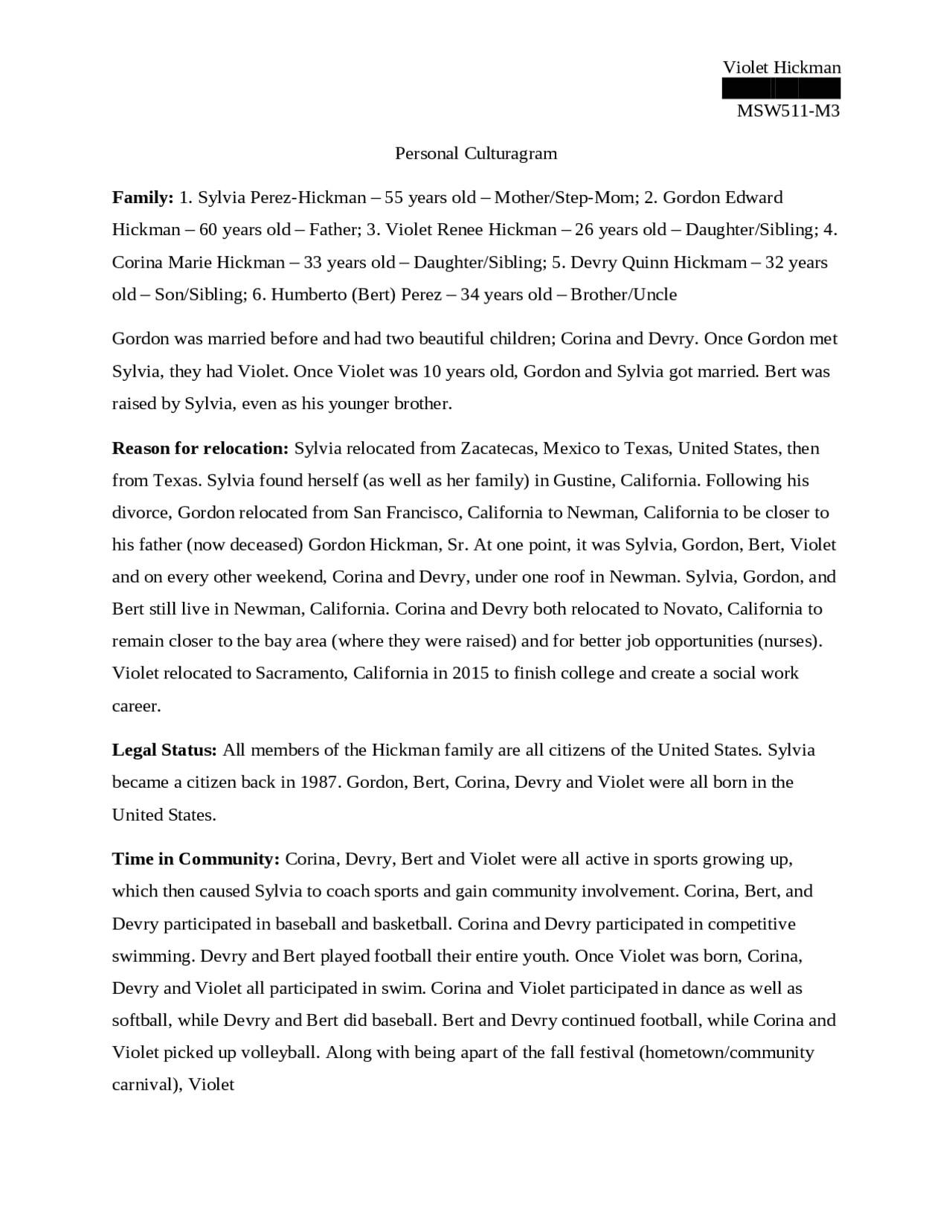 MSW 511 Module 3 Assignment; Personal Culturagram | Assignments Social ...