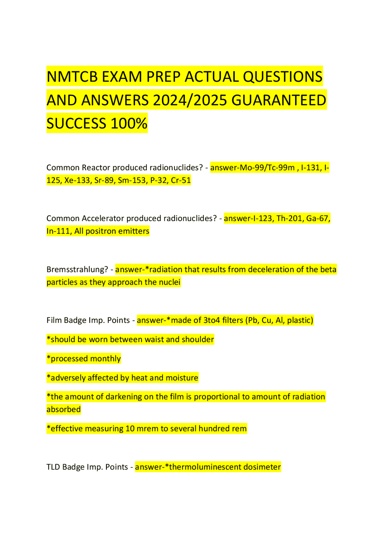 NMTCB EXAM PREP ACTUAL QUESTIONS AND ANSWERS 2024/2025 GUARANTEED ...