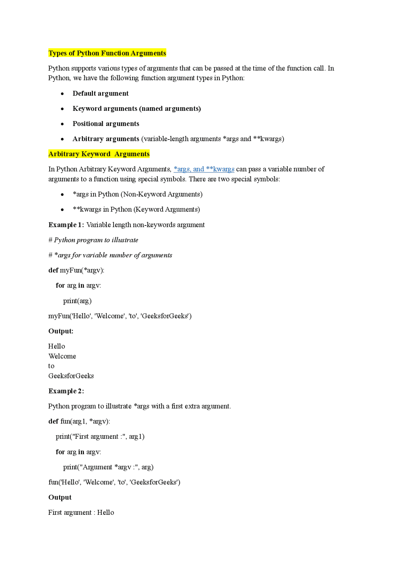 python functions advanced concepts | Study notes Computer science | Docsity