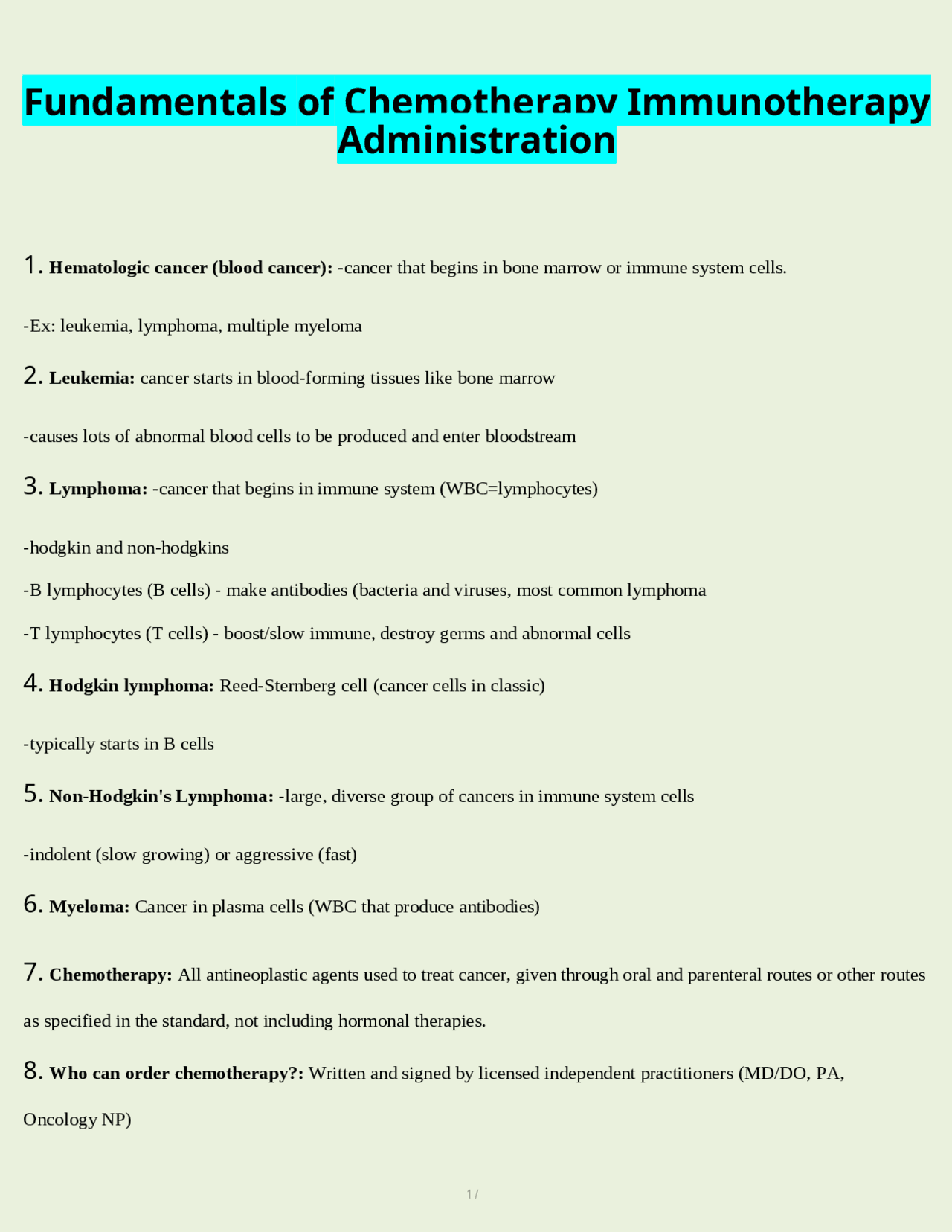 Fundamentals of Chemotherapy Immunotherapy Administration | Exams ...