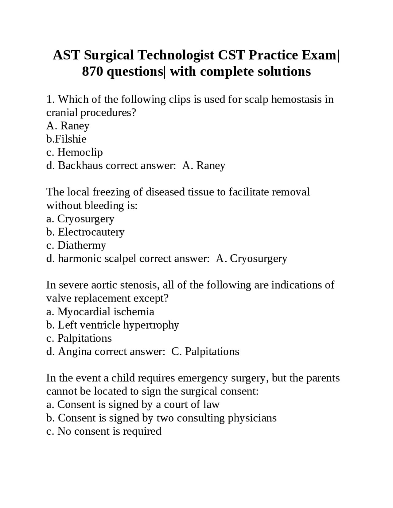 AST Surgical Technologist CST Practice Exam| 870 questions| with ...