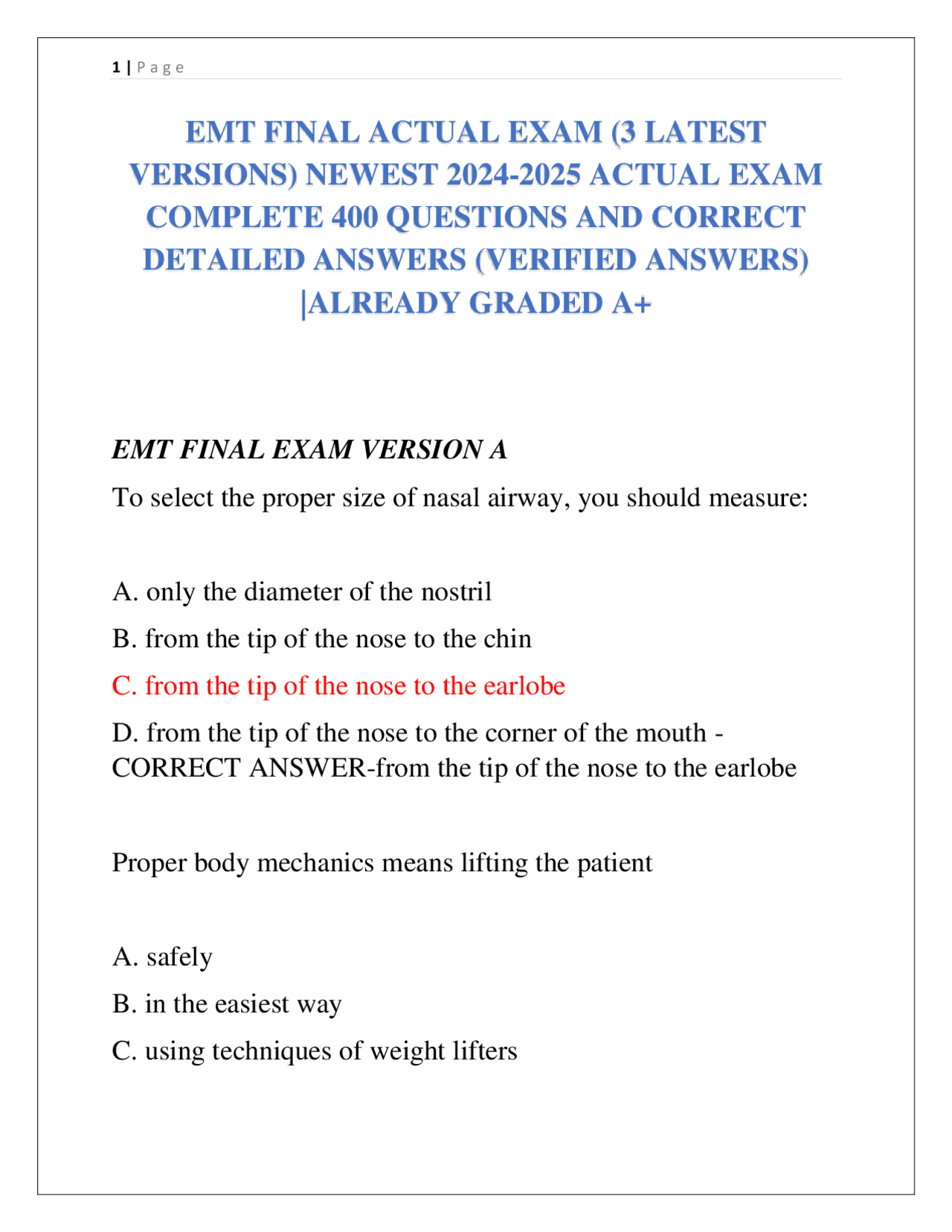 Emt Final Actual Exam 3 Latest Versions Newest 2024 2025 Actual Exam Complete 400 Ques Exams