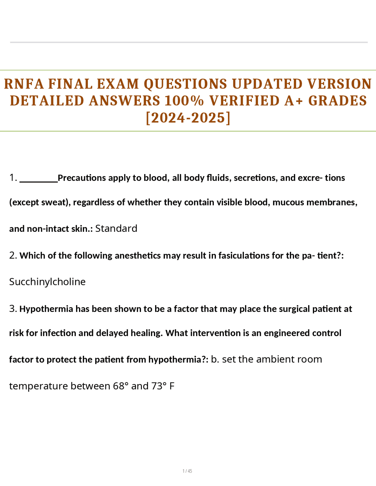 RNFA FINAL EXAM QUESTIONS UPDATED VERSION DETAILED ANSWERS 100% ...