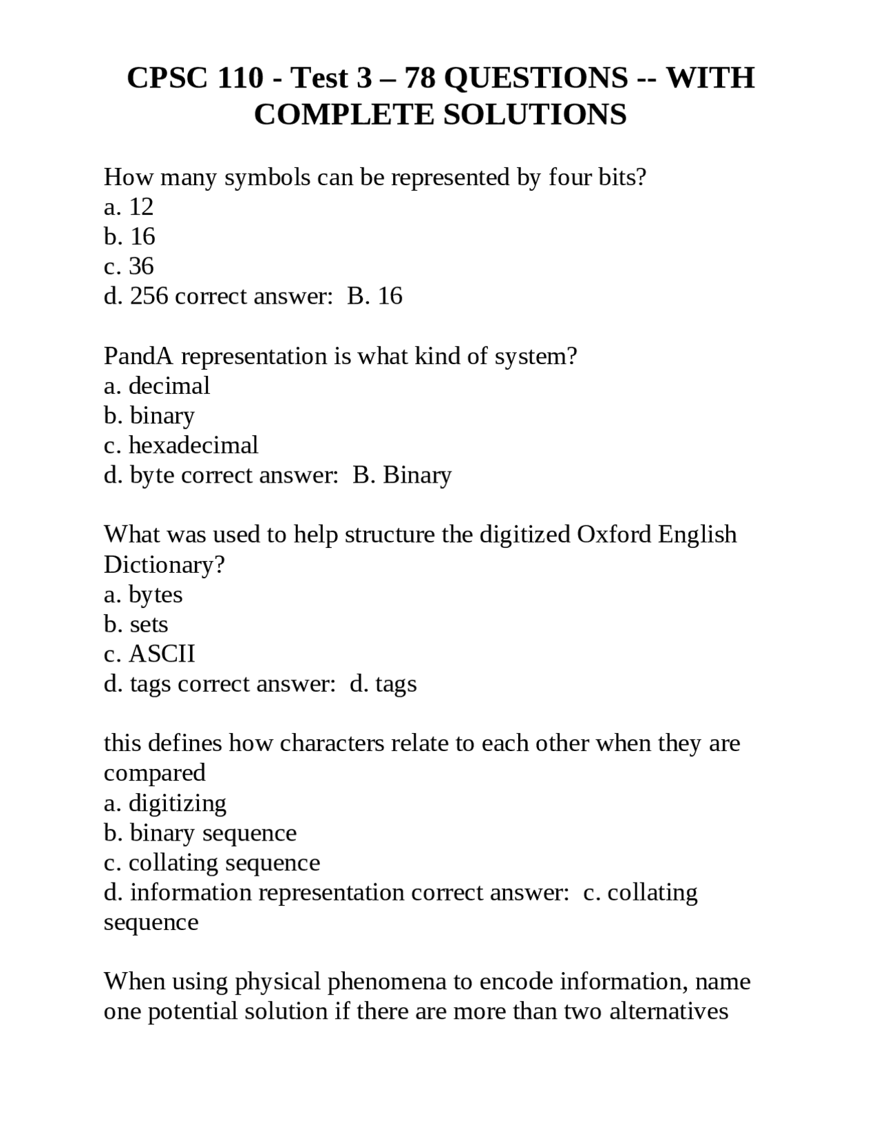 CPSC 110 - Test 3 – 78 QUESTIONS -- WITH COMPLETE SOLUTIONS | Exams ...
