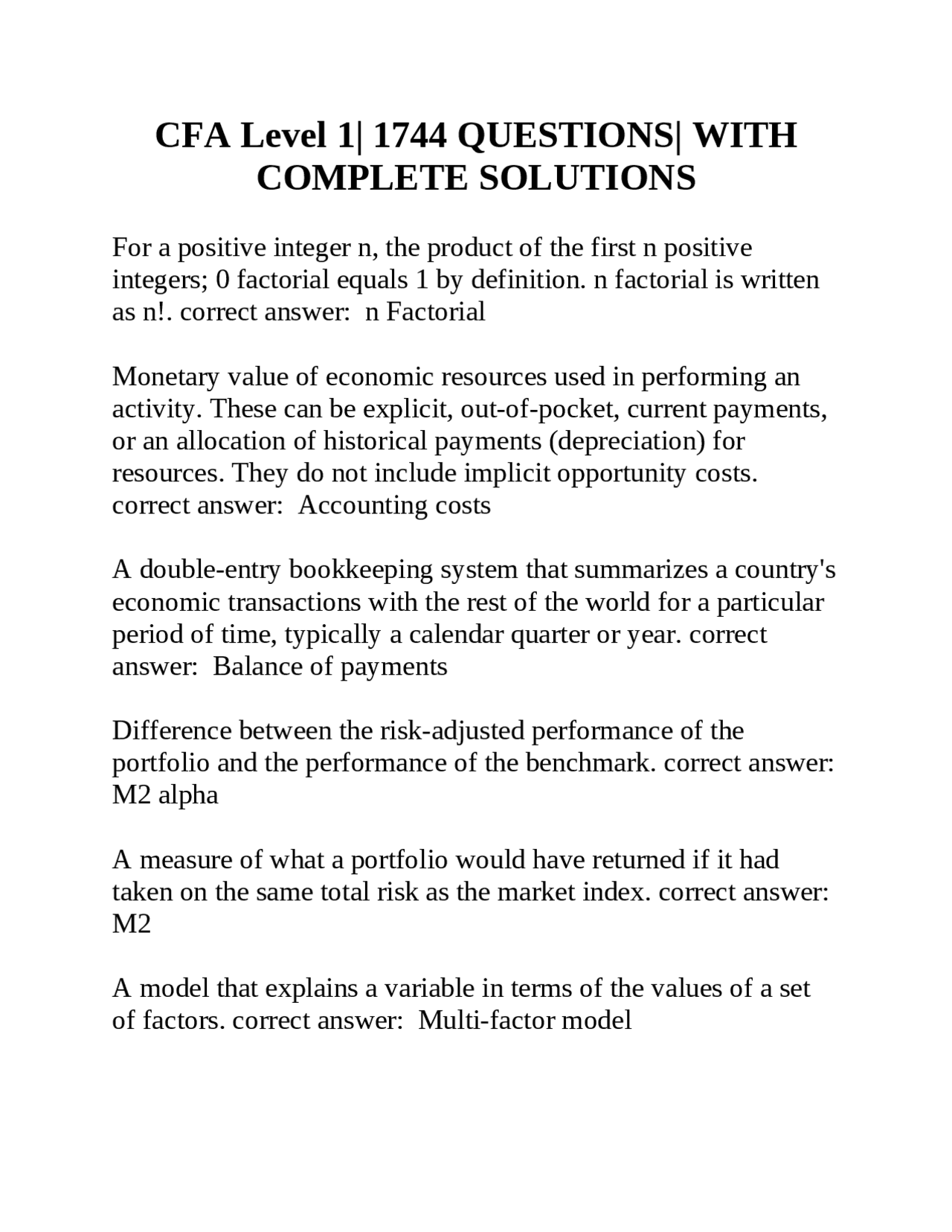 CFA Level 1 Exam Preparation: 1744 Questions with Complete Solutions ...