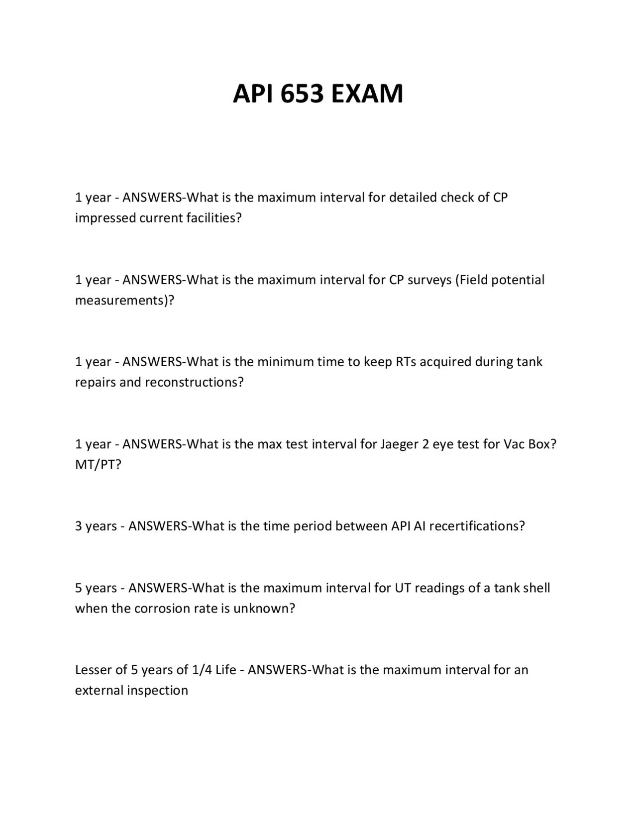 API 653 EXAM QUESTIONS AND ANSWERS 2025 | Exams Engineering | Docsity