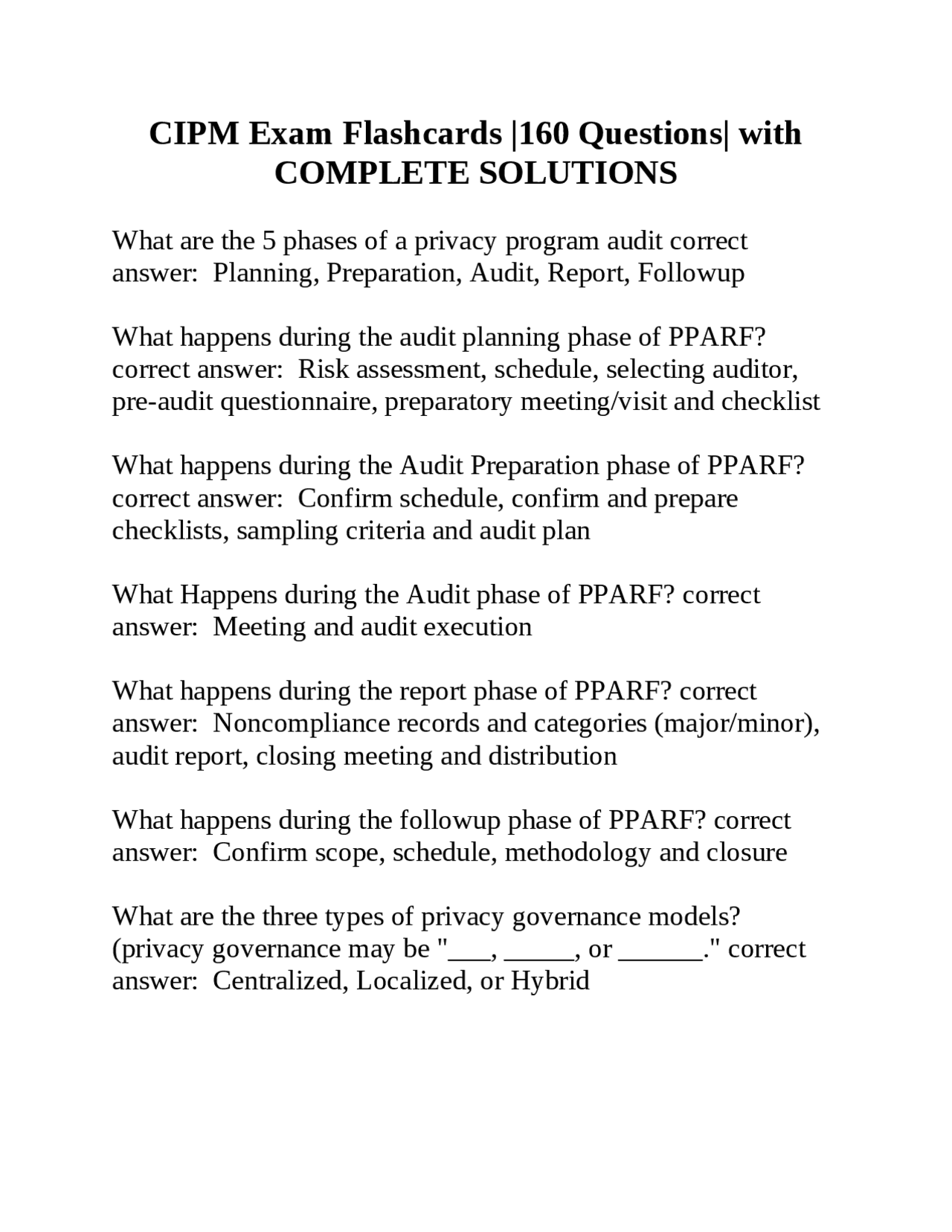 CIPM Exam Flashcards: 160 Questions with Complete Solutions | Exams ...