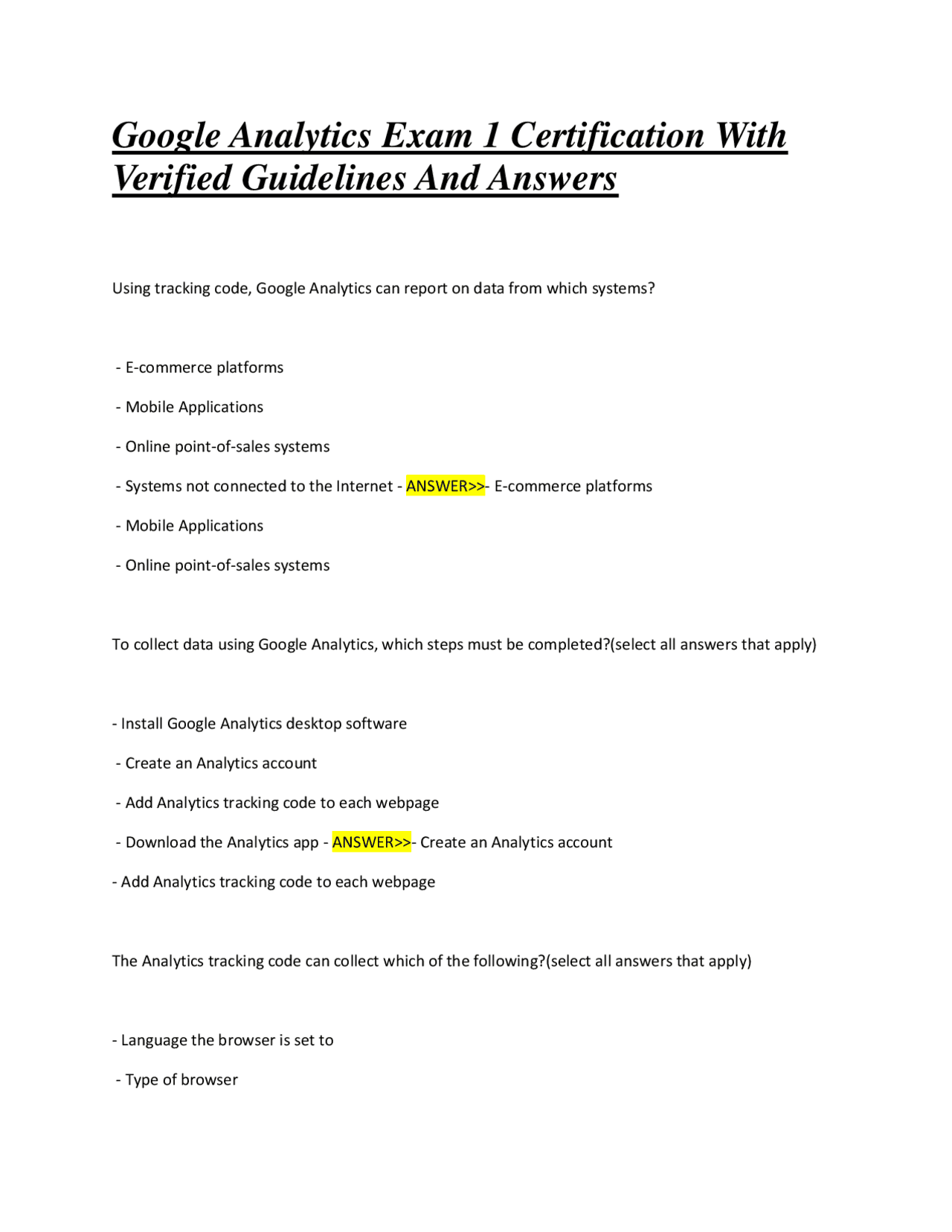 Google Analytics Exam 1 Certification: Practice Questions and Answers ...