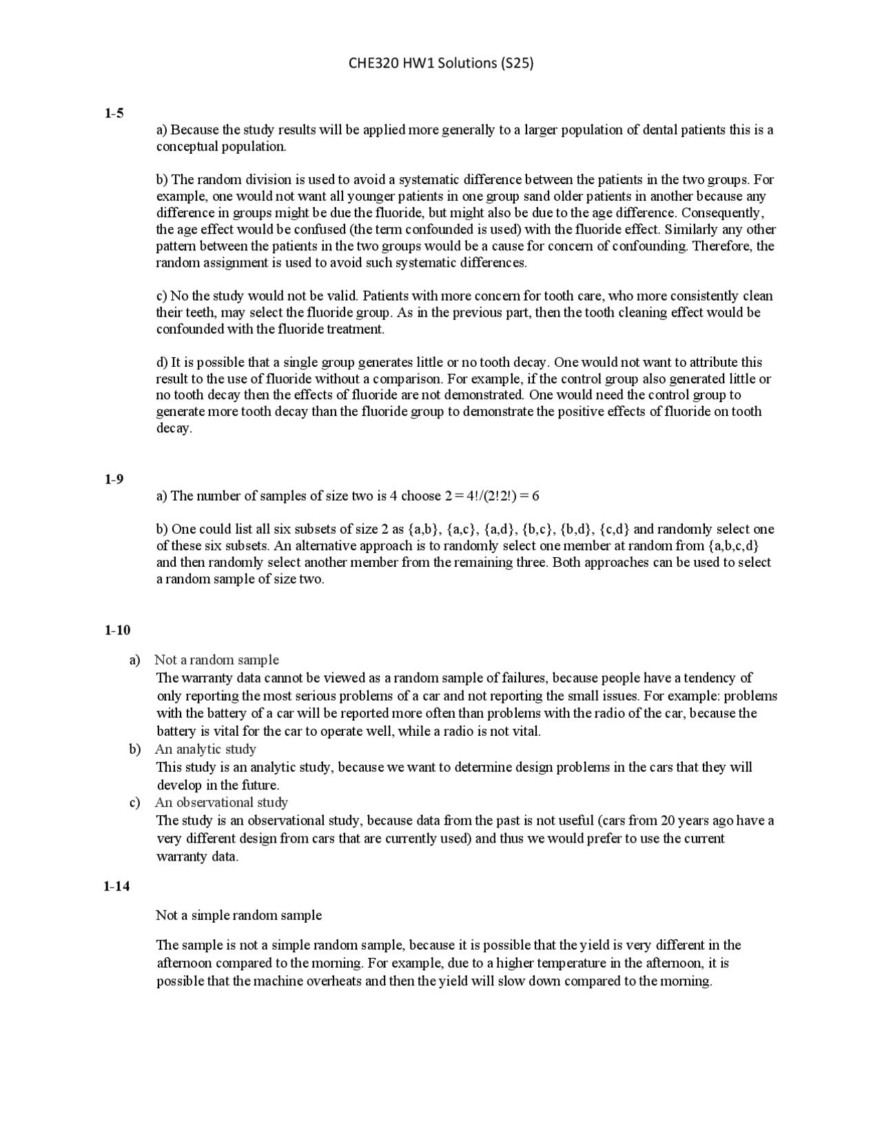 CHE320 Homework 1 Solutions: Statistical Concepts and Applications in ...