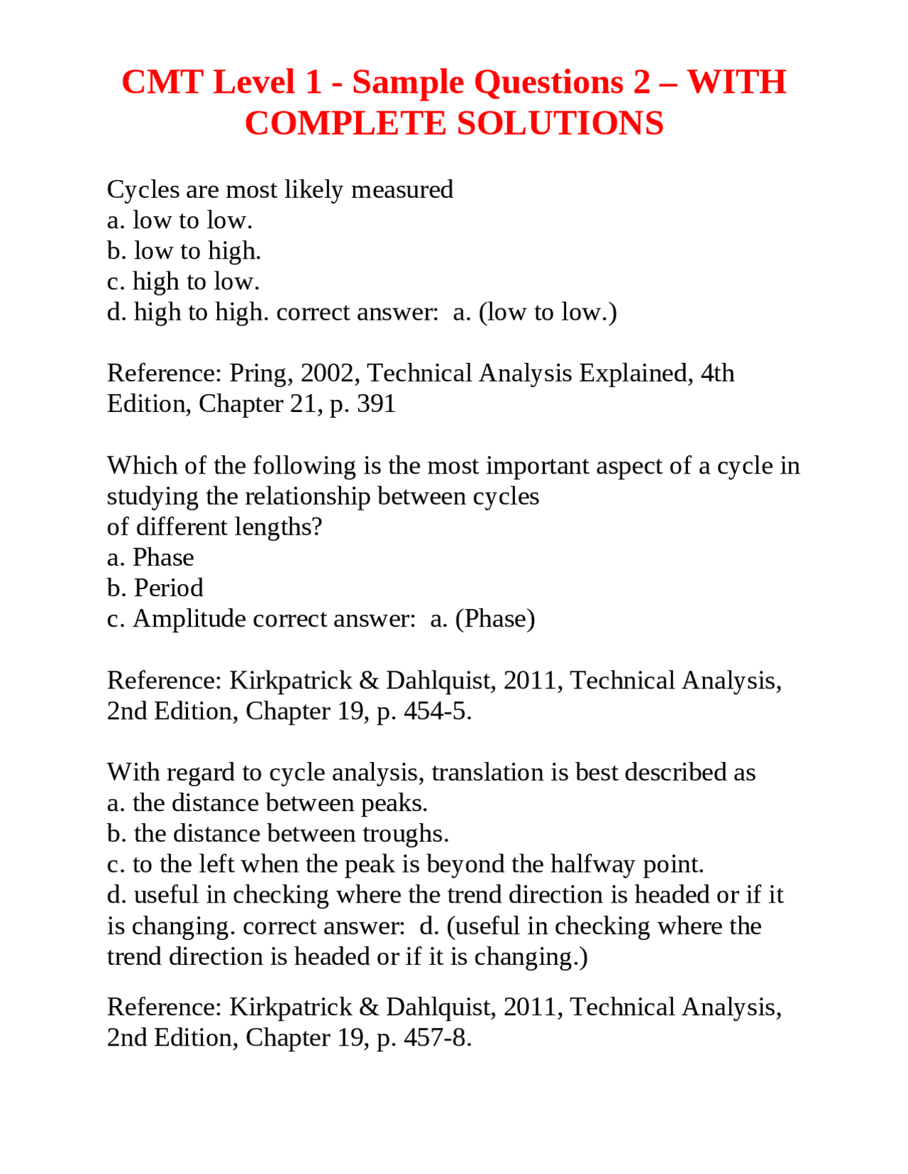 CMT Level 1 - Sample Questions 2 – WITH COMPLETE SOLUTIONS | Exams ...