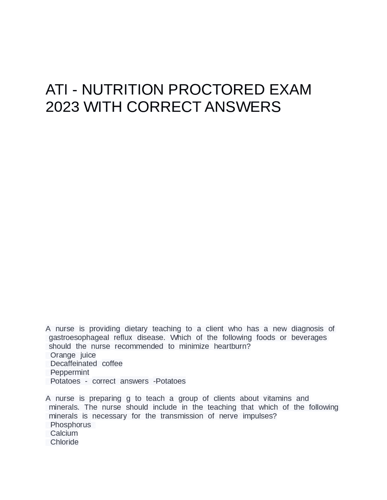 ATI - Nutrition Proctored Exam 2023 with correct answers | Exams ...