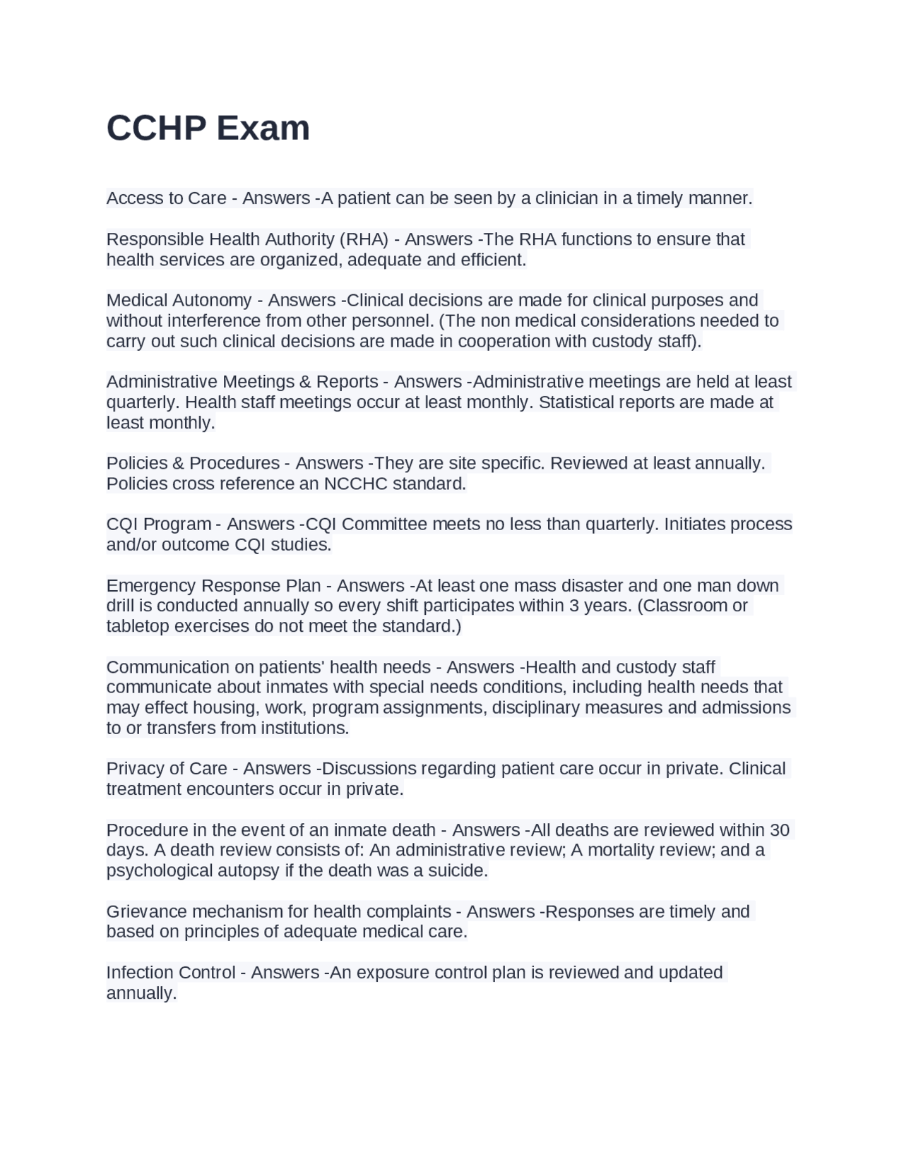 CCHP Exam: Key Standards in Correctional Healthcare | Exams Nursing ...