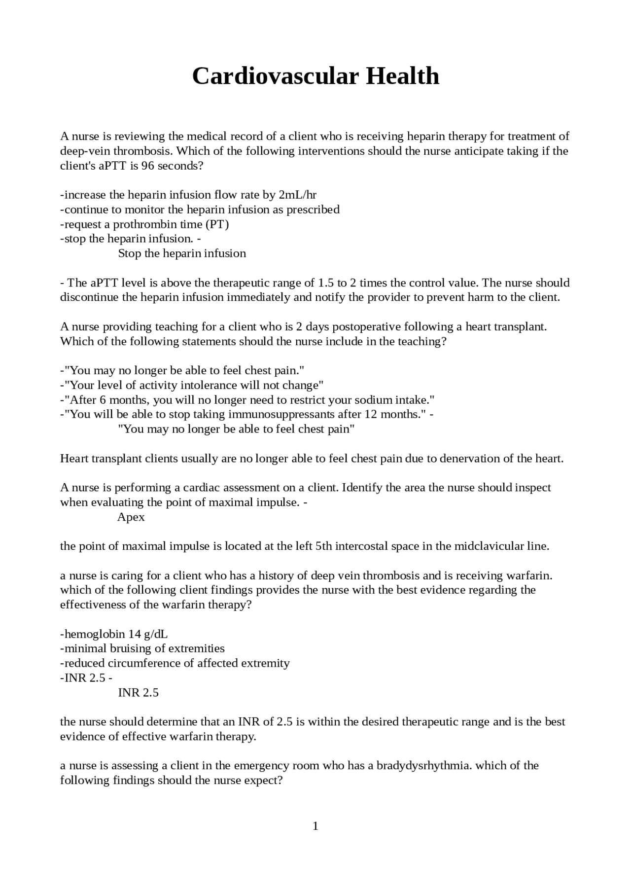 Cardiovascular Health: Multiple Choice Questions and Answers | Exams ...