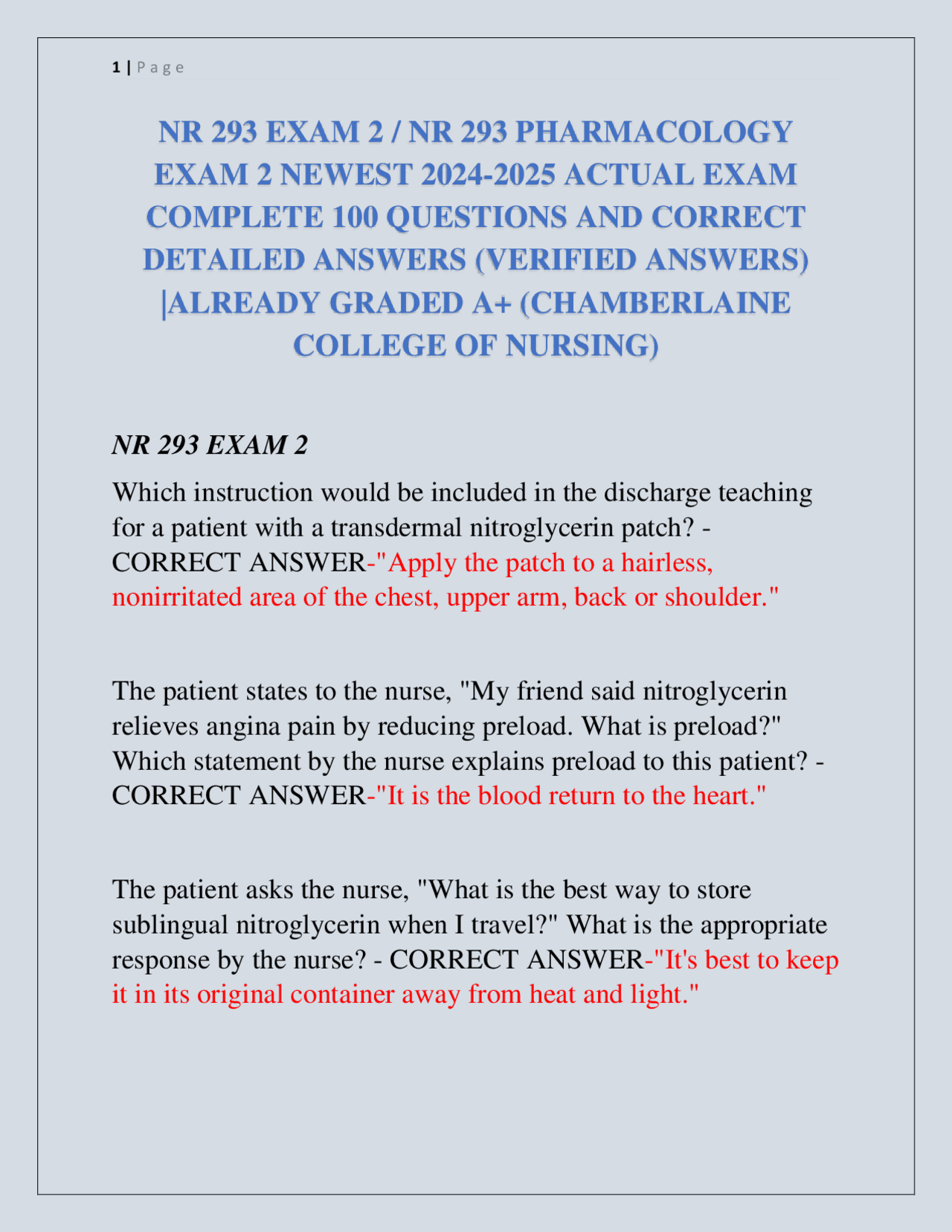 NR 293 EXAM 2 / NR 293 PHARMACOLOGY EXAM 2 NEWEST 2024-2025 ACTUAL EXAM ...
