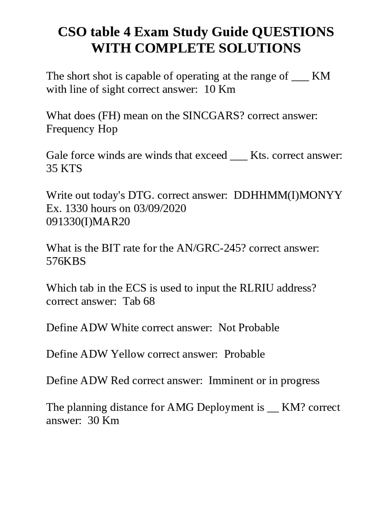 CSO table 4 Exam Study Guide QUESTIONS WITH COMPLETE SOLUTIONS | Exams ...