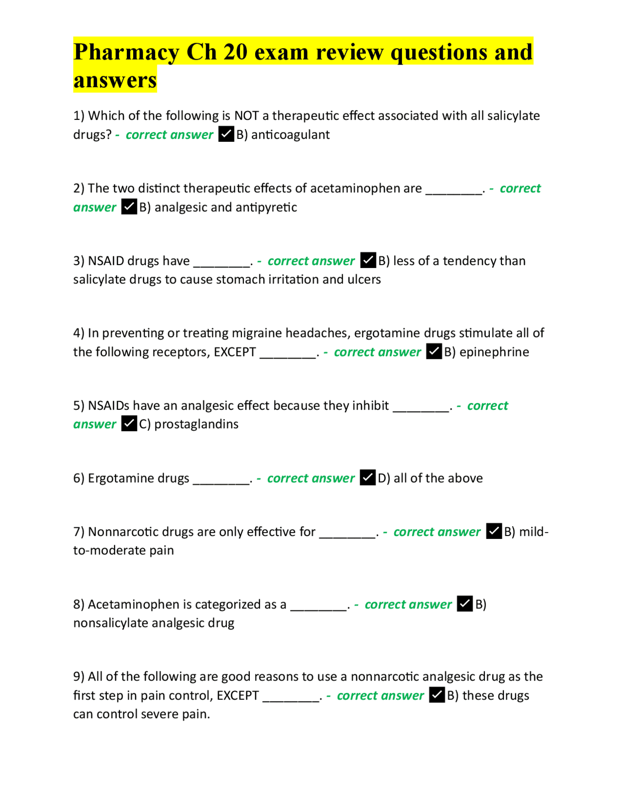 Pharmacy Ch 20 exam review questions and answers. | Exams Pharmacology ...