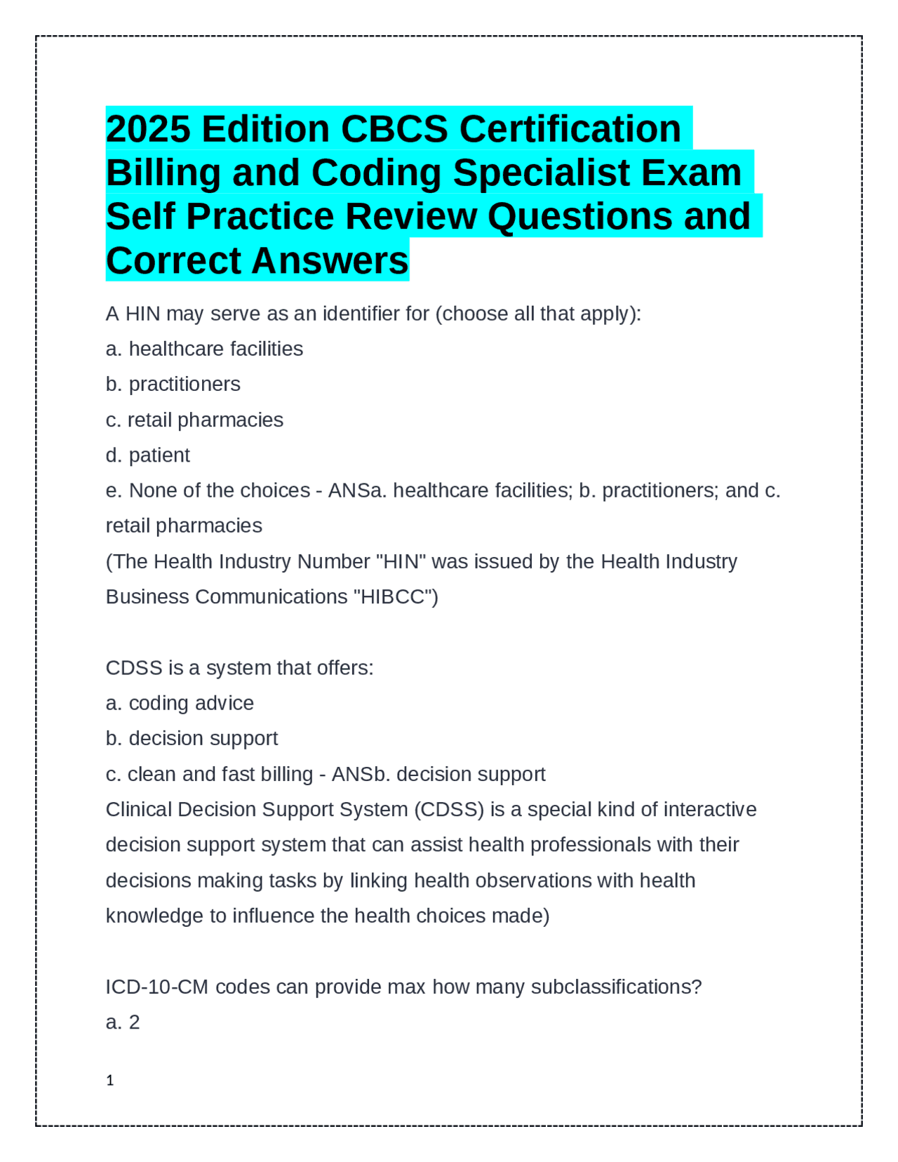 CBCS Certification Exam: Billing & Coding Practice Questions | Exams ...