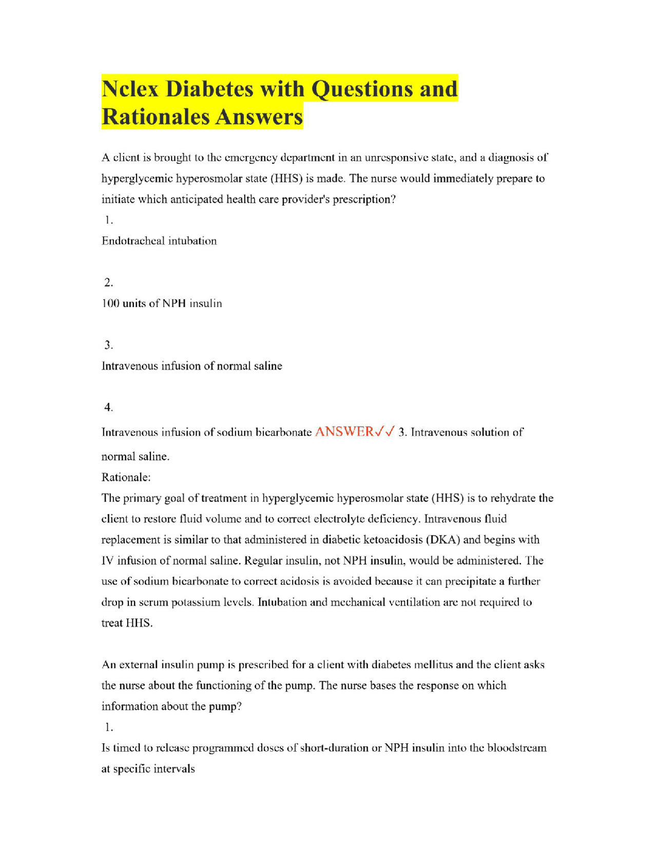 Nclex Diabetes with Questions and Rationales Answers | Exams Nursing ...