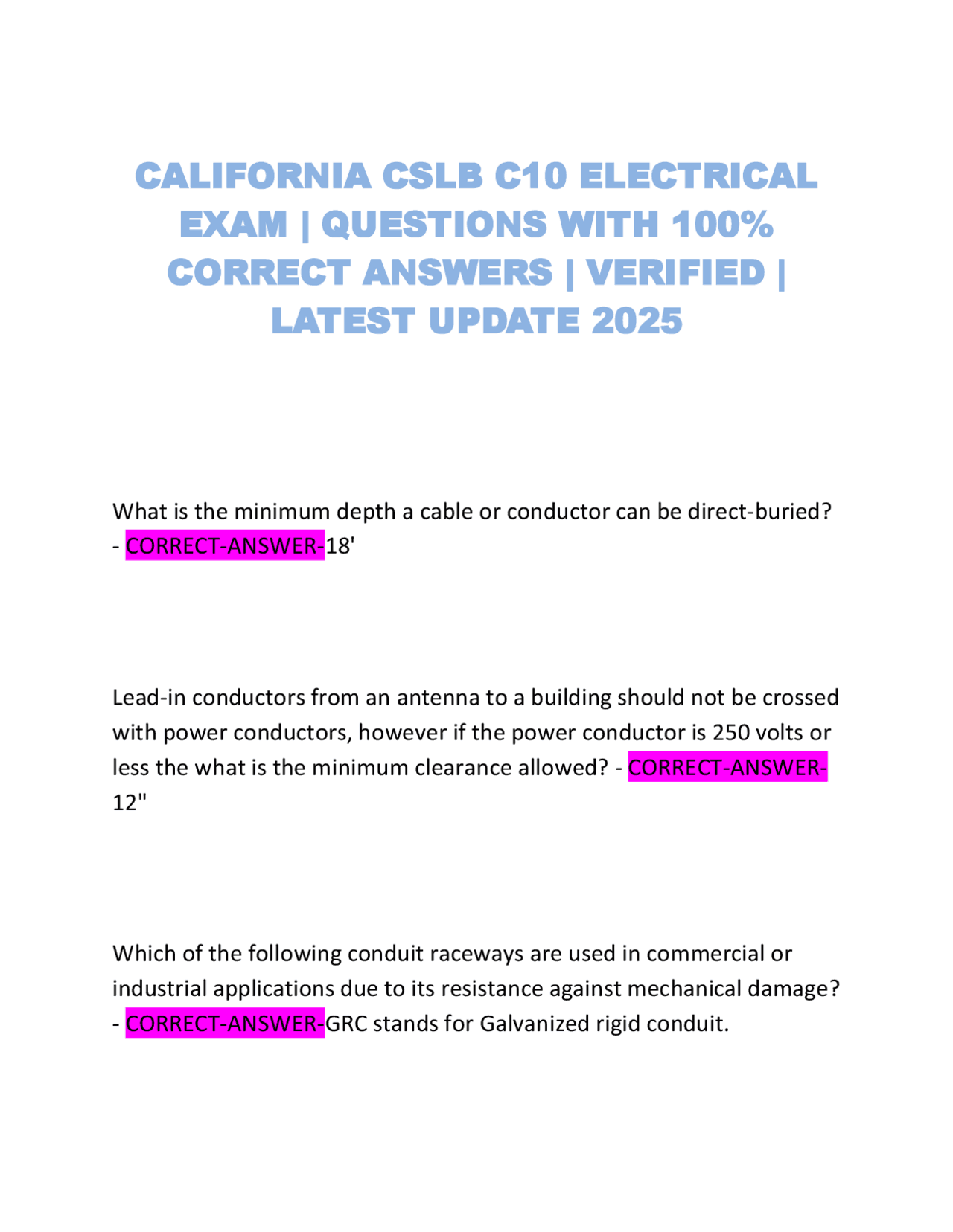 California CSLB C10 Electrical Exam: Questions and Answers | Exams ...