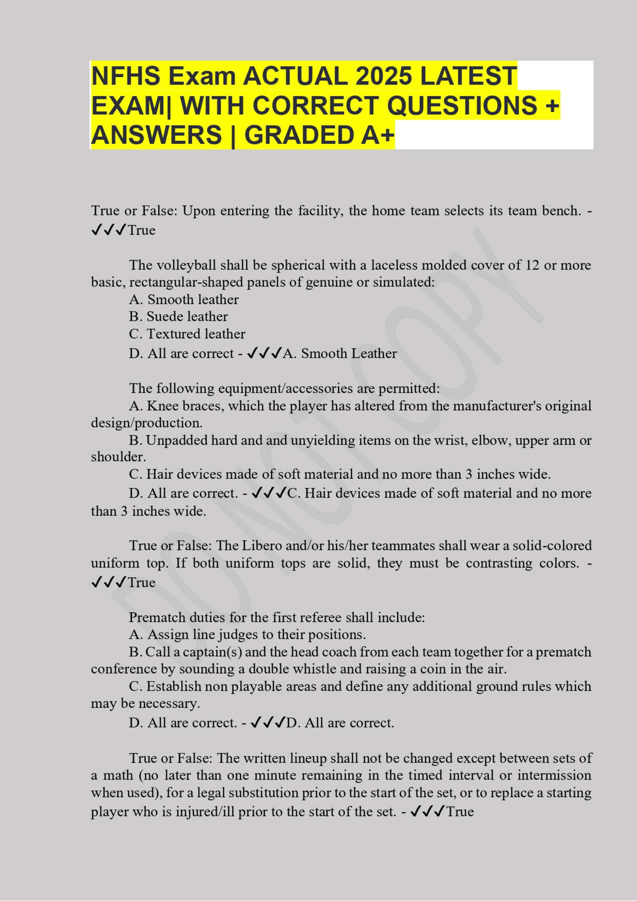 NFHS Exam ACTUAL 2025 LATEST EXAM| WITH CORRECT QUESTIONS + ANSWERS ...