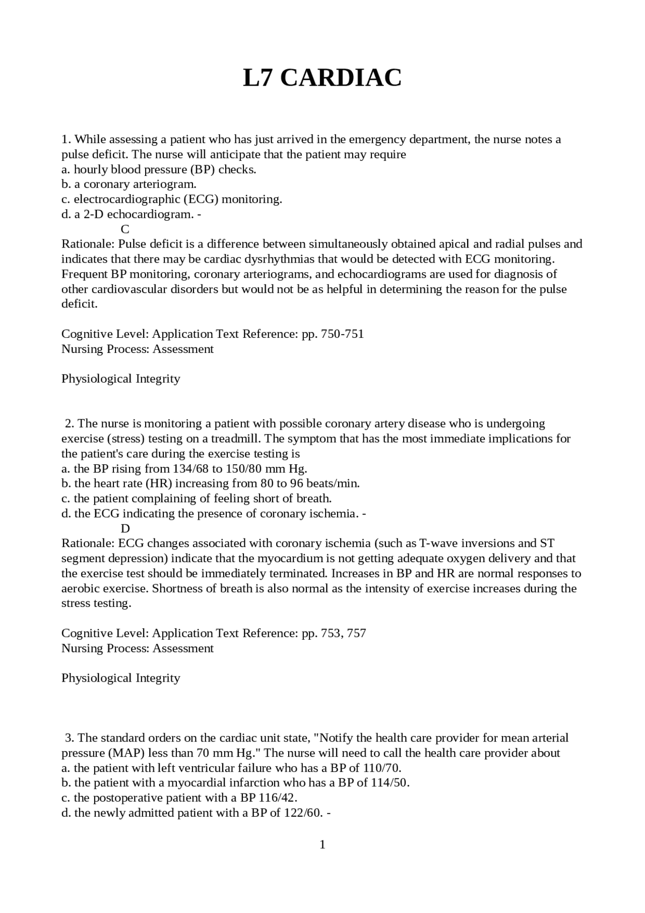 L7 CARDIAC L7 CARDIAC | Exams Cardiology | Docsity