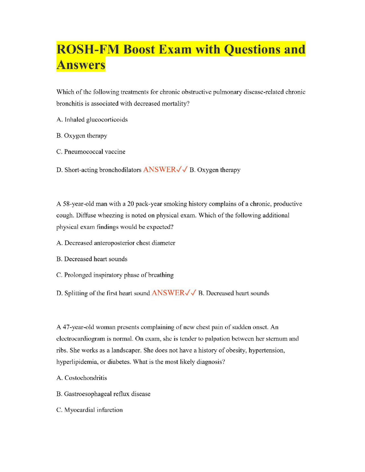 ROSH-FM Boost Exam with Questions and Answers | Exams Nursing | Docsity