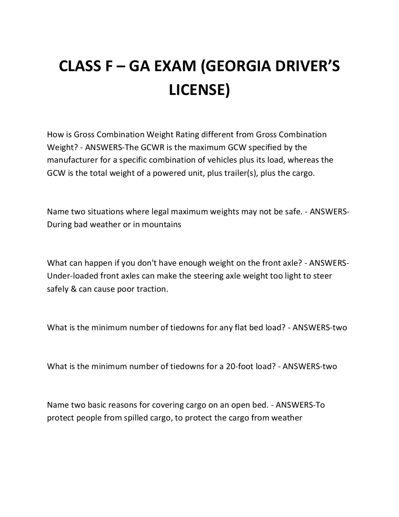 CLASS F – GA EXAM (GEORGIA DRIVER’S LICENSE) QUESTIONS AND ANSWERS 2025 ...