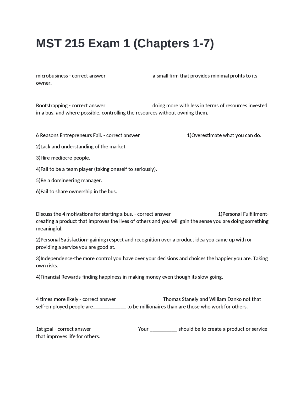 MST 215 Exam 1 Revised Questions And Answers. | Exams Nursing | Docsity