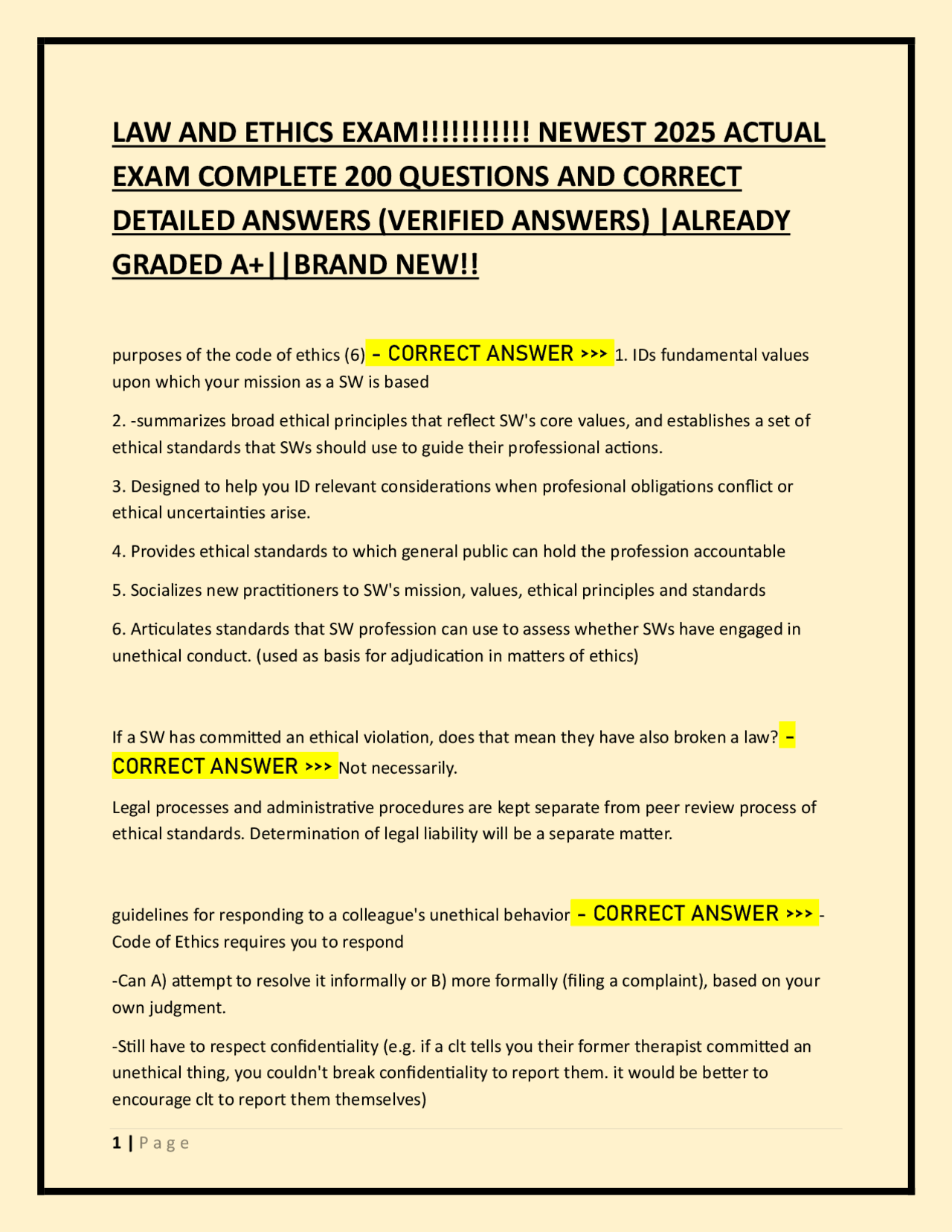 LAW AND ETHICS EXAM!!!!!!!!!!! NEWEST 2025 ACTUAL EXAM COMPLETE 200 ...