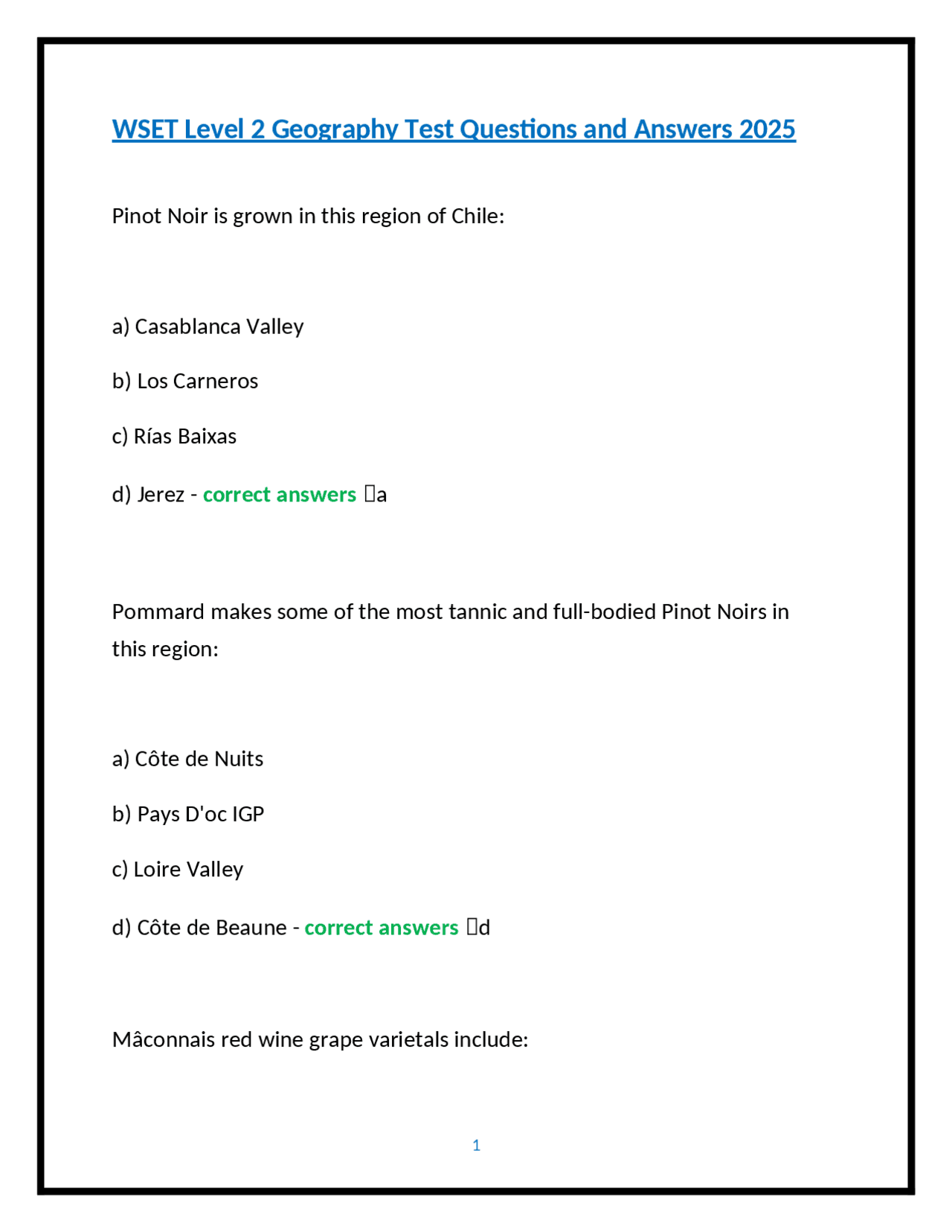 WSET Level 2 Geography Test Questions and Answers 2025 | Exams Finance ...