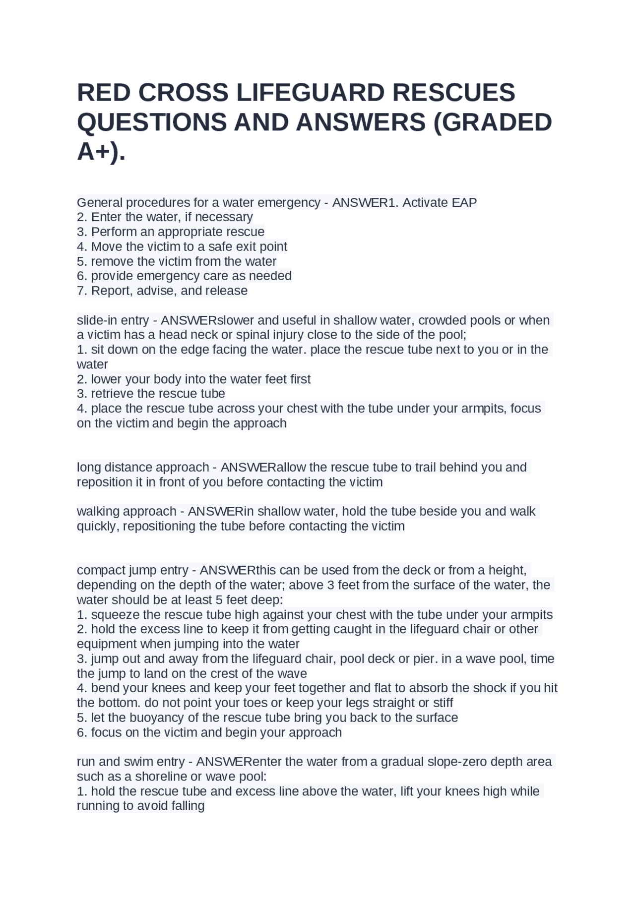 Red Cross Lifeguard Rescues: Questions and Answers | Exams Nursing ...