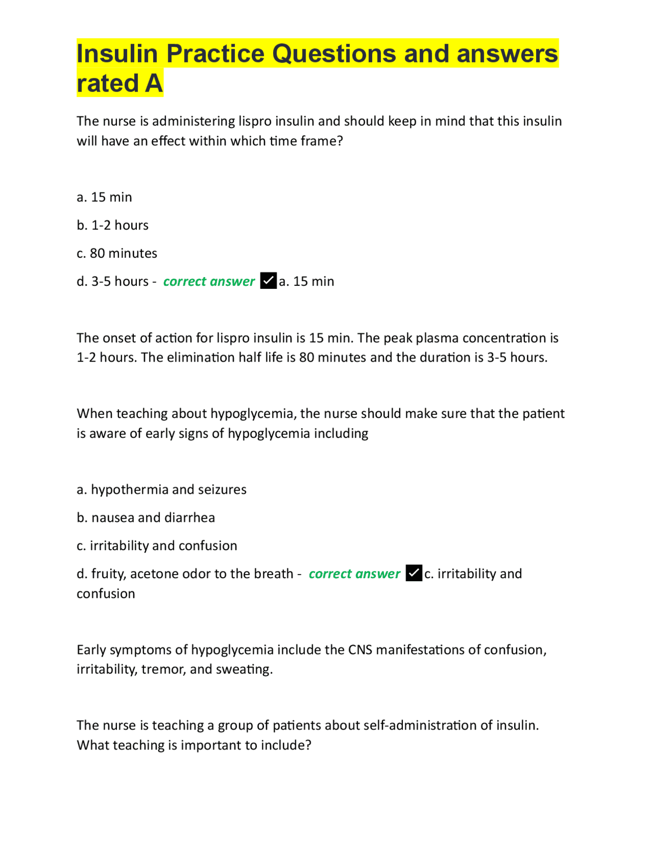 Insulin Practice Questions and Answers: A Comprehensive Guide for ...