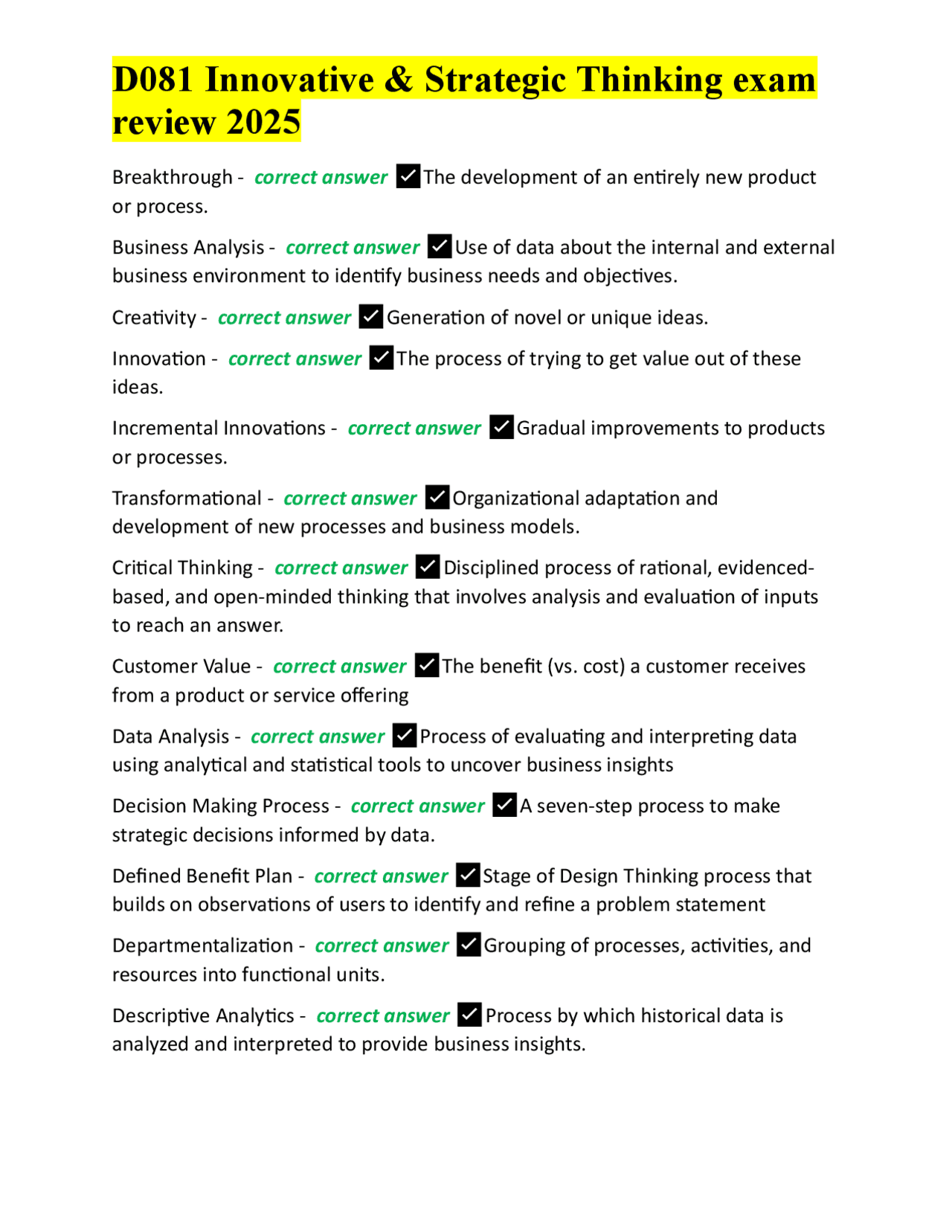 D081 Innovative & Strategic Thinking exam review 2025. | Exams Creative ...