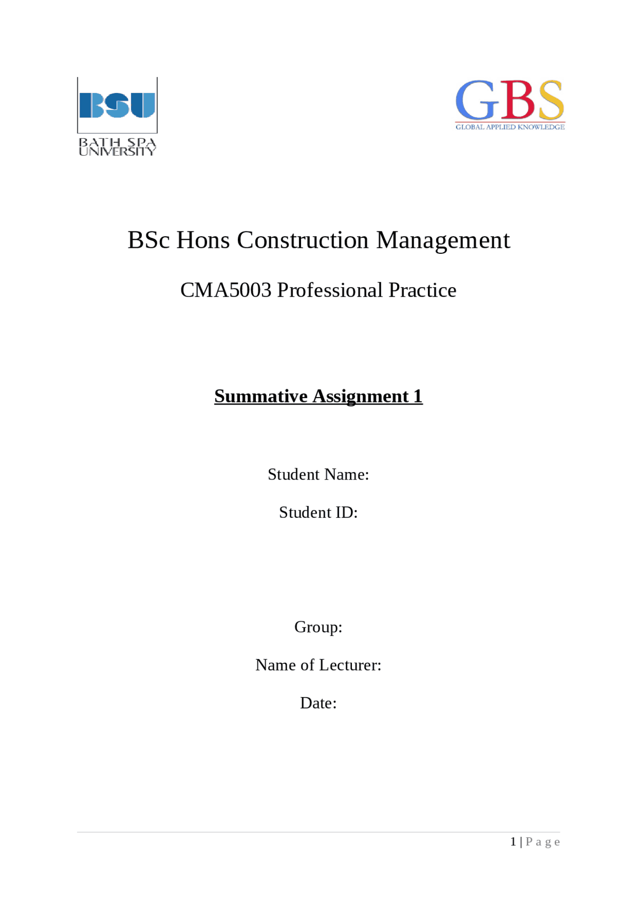 CMAR5003 Professional Practice Assessment 1 | Assignments Construction ...