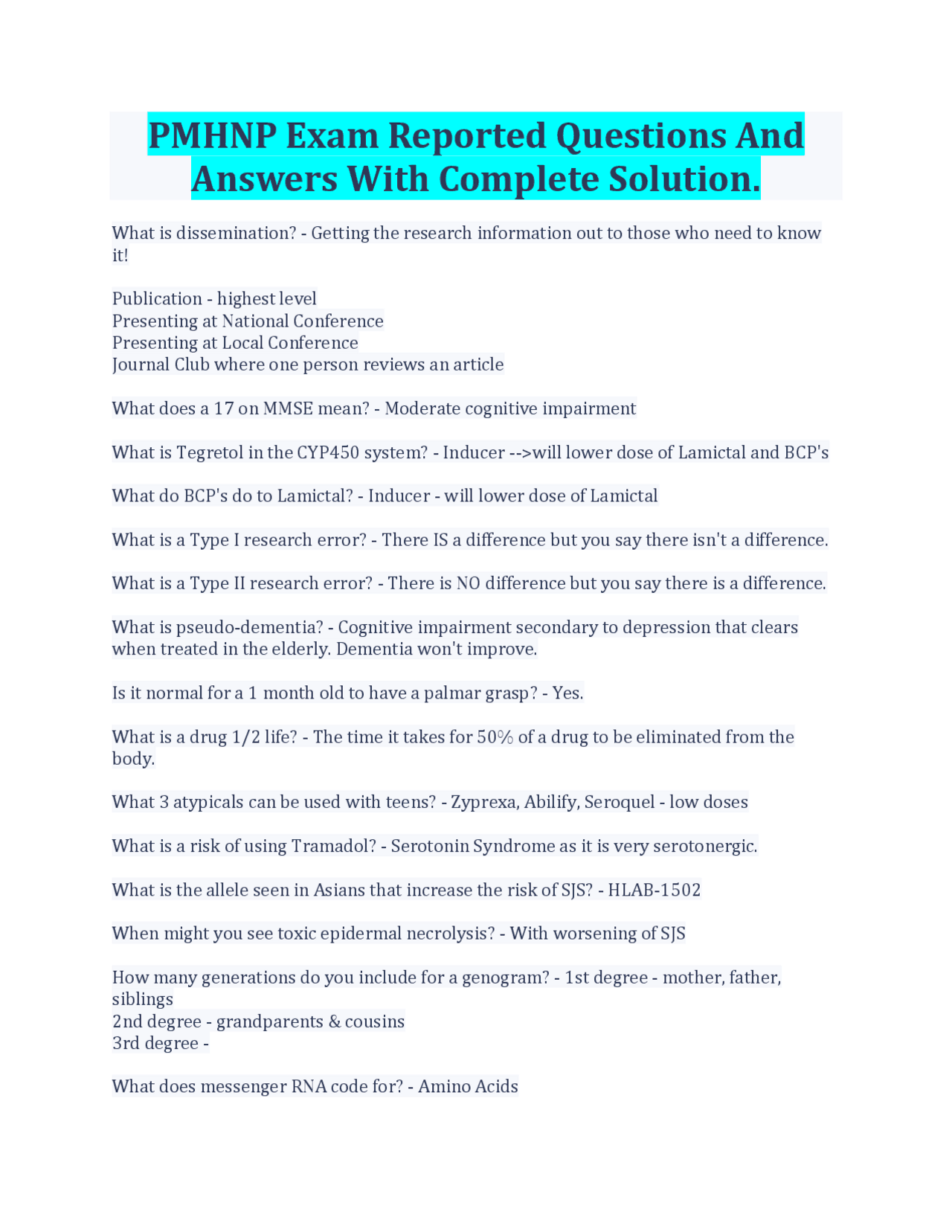 PMHNP Exam Questions & Answers: Comprehensive Guide | Exams Advanced ...