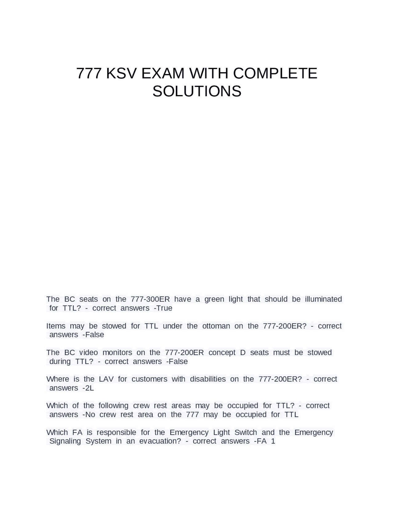 777 KSV EXAM WITH COMPLETE SOLUTIONS | Exams Advanced Education | Docsity