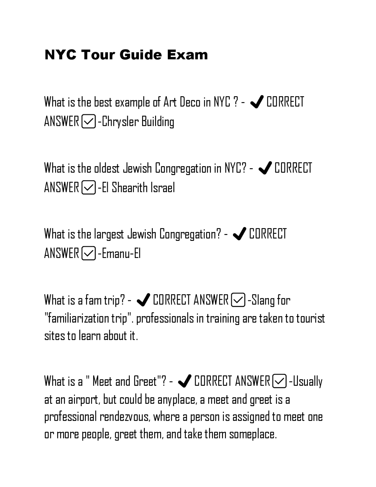 NYC Tour Guide Exam: Questions and Answers | Exams History | Docsity