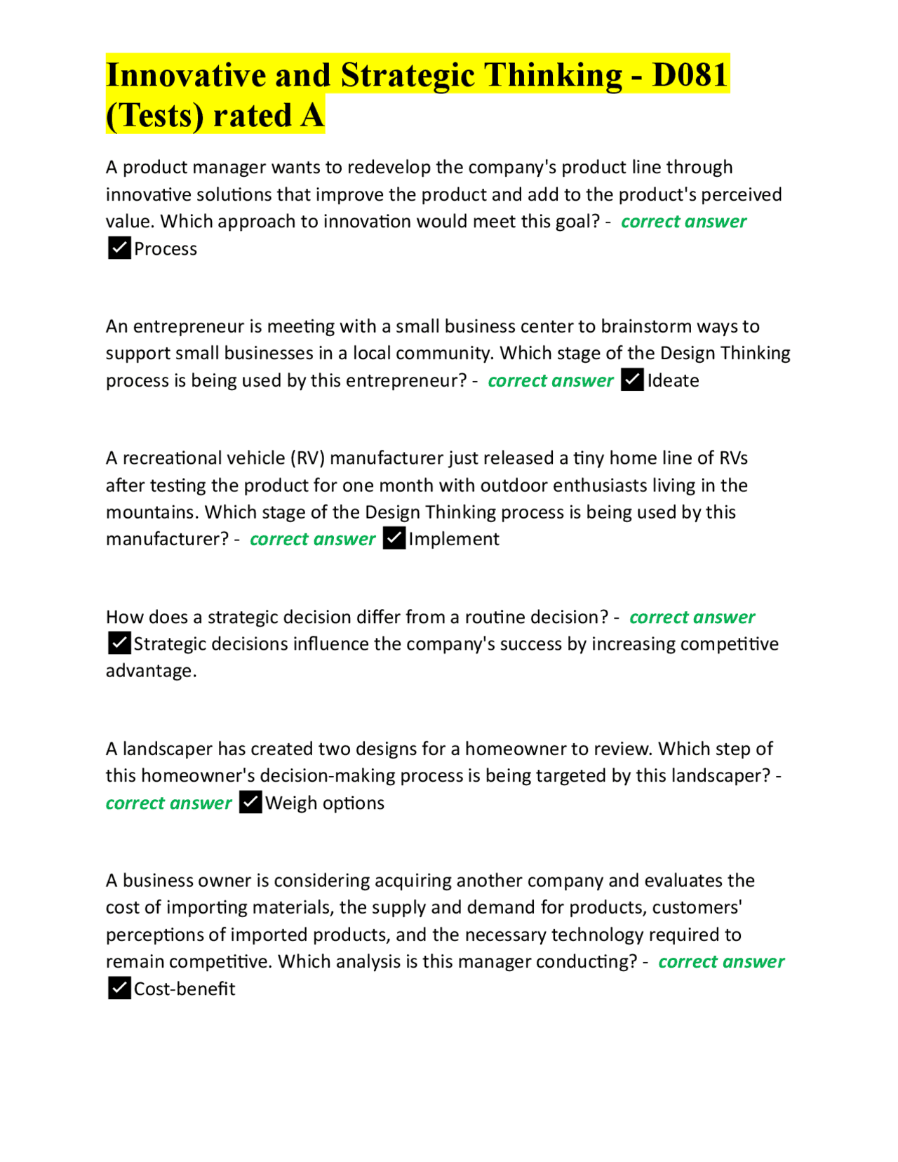 Innovative and Strategic Thinking - D081 (Tests) rated A. | Exams ...
