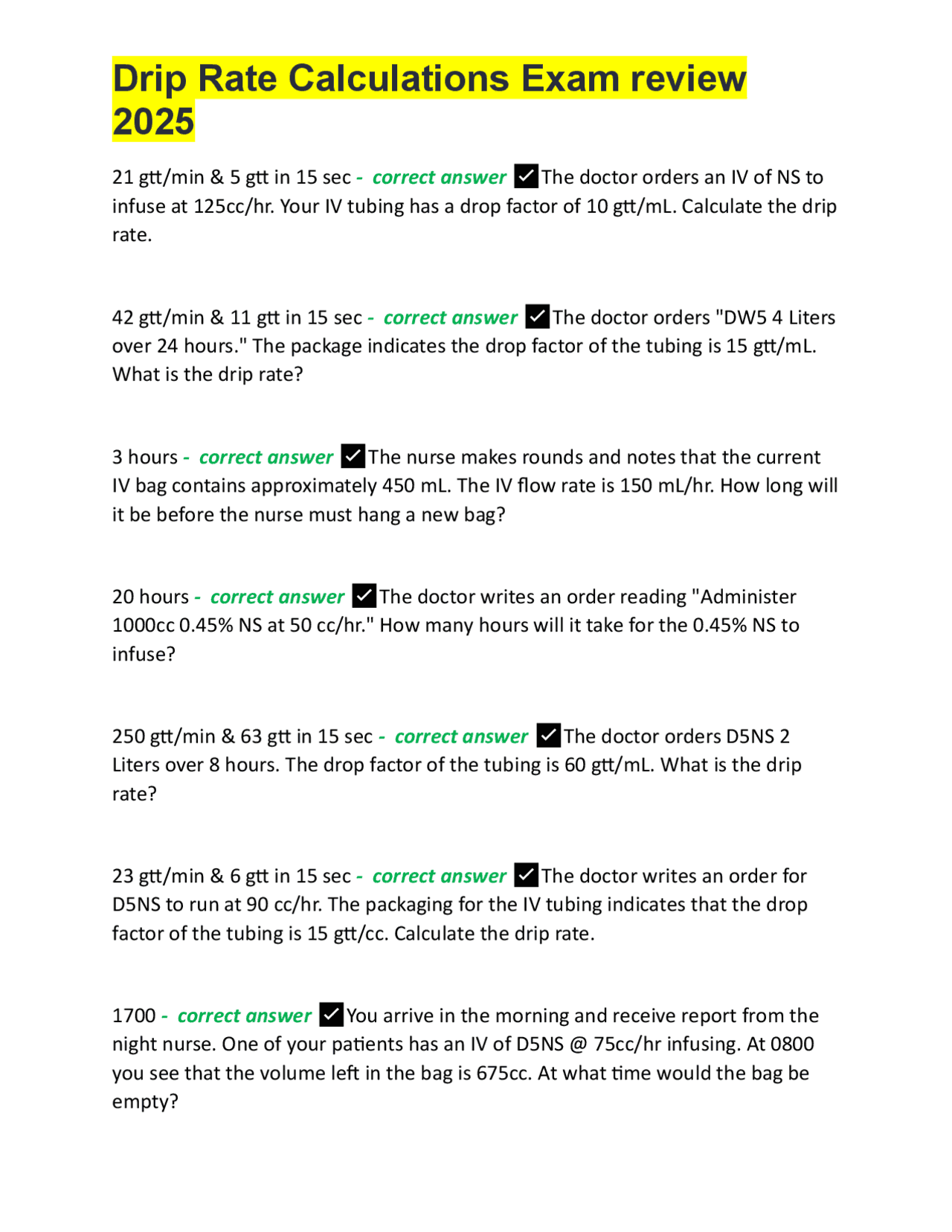 Drip Rate Calculations Exam Review: Practice Problems and Solutions ...