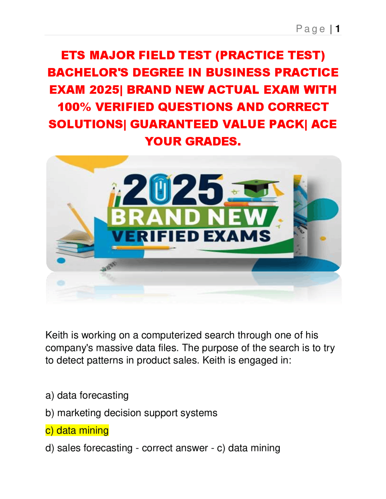 ETS MAJOR FIELD TEST (PRACTICE TEST) BACHELOR'S DEGREE IN BUSINESS ...