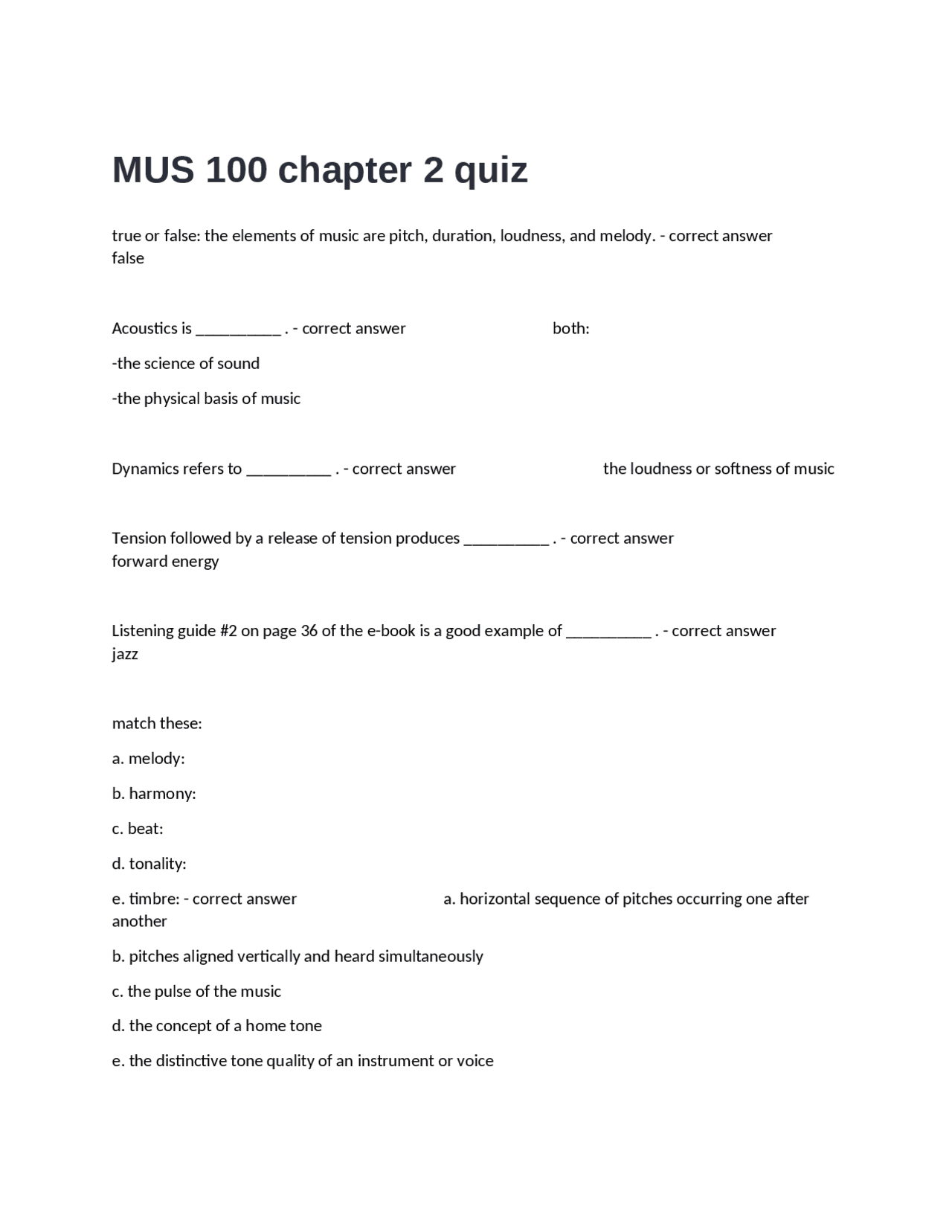 MUS 100 chapter 2 quiz exam with accurate answers | Exams Nursing | Docsity