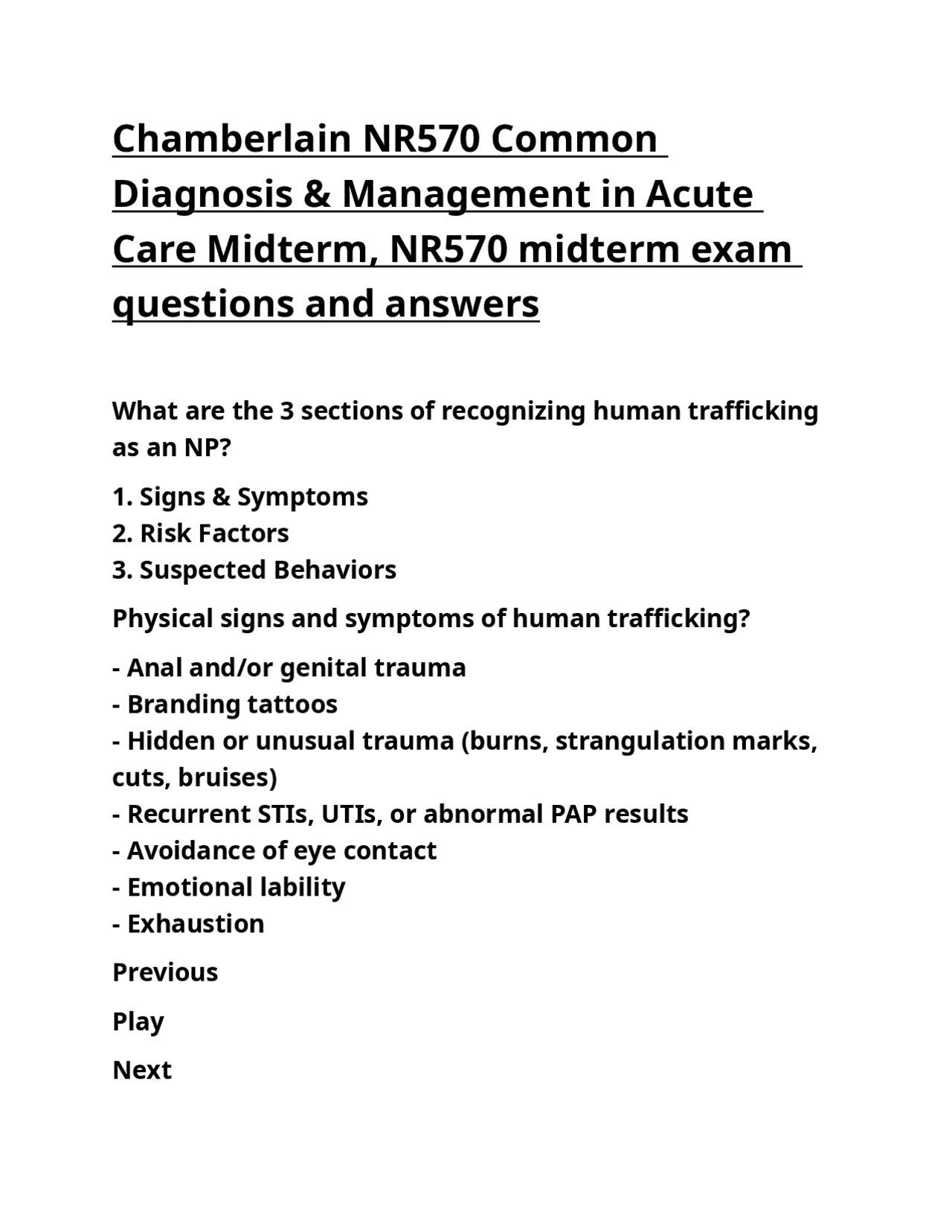 Chamberlain NR570 Common Diagnosis & Management in Acute Care Midterm ...